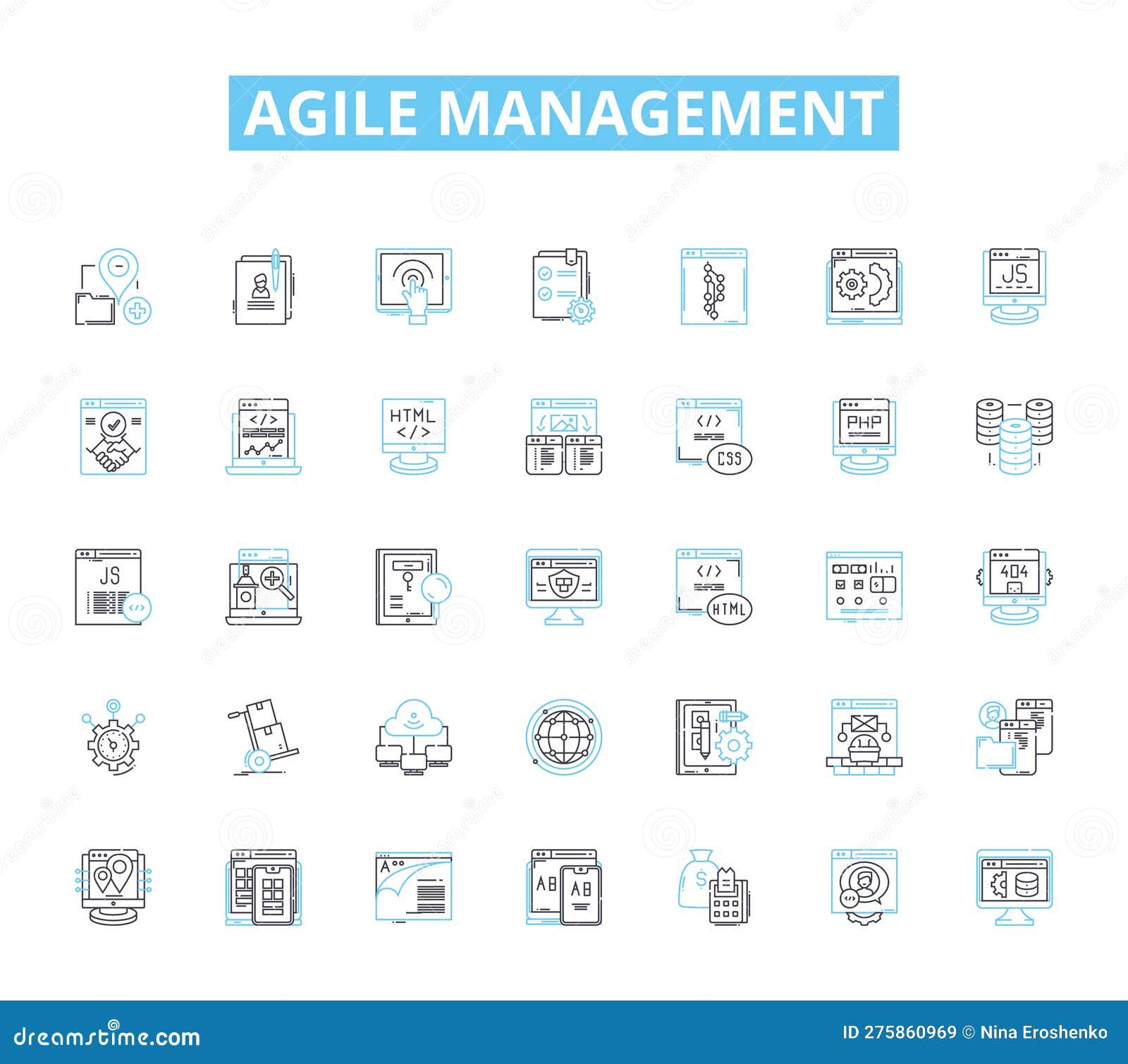 Agile Management Linear Icons Set Iterative Collaboration Flexibility Scrum Lean Kanban