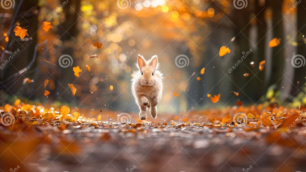 Agile Rabbit Swiftly Navigating through the Lush Greenery of the Forest ...