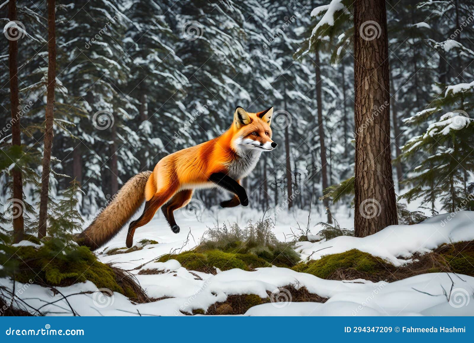 An Agile Red Fox Executing A Graceful Leap As It Hunts For Prey In A ...
