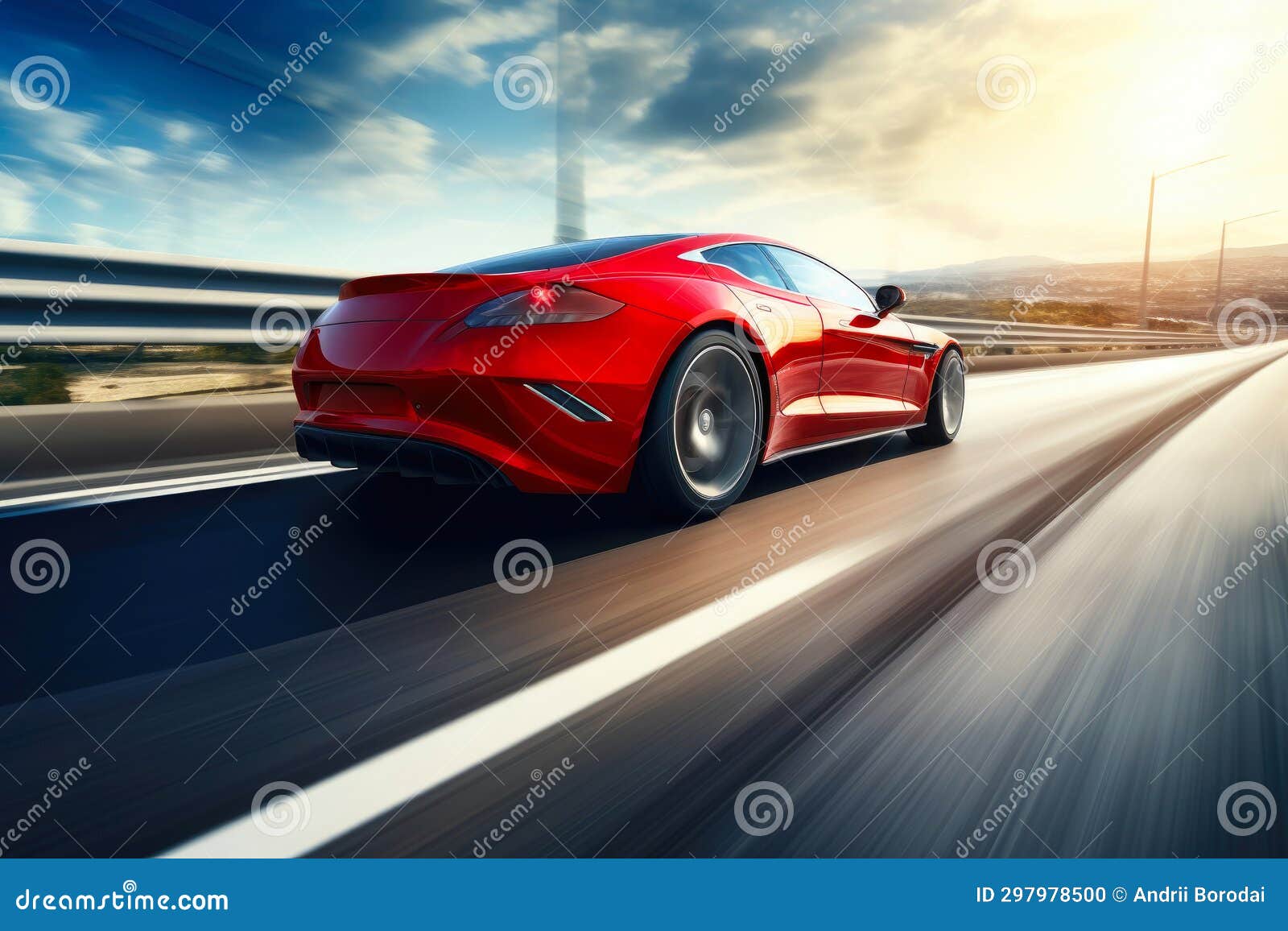 Agile Red Performance Car Navigating Highway Curve. Stock Illustration ...