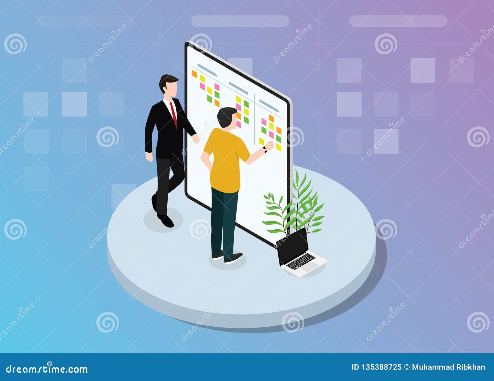 Agile Scrum Team Development with Sticky Notes on the Board Vector ...