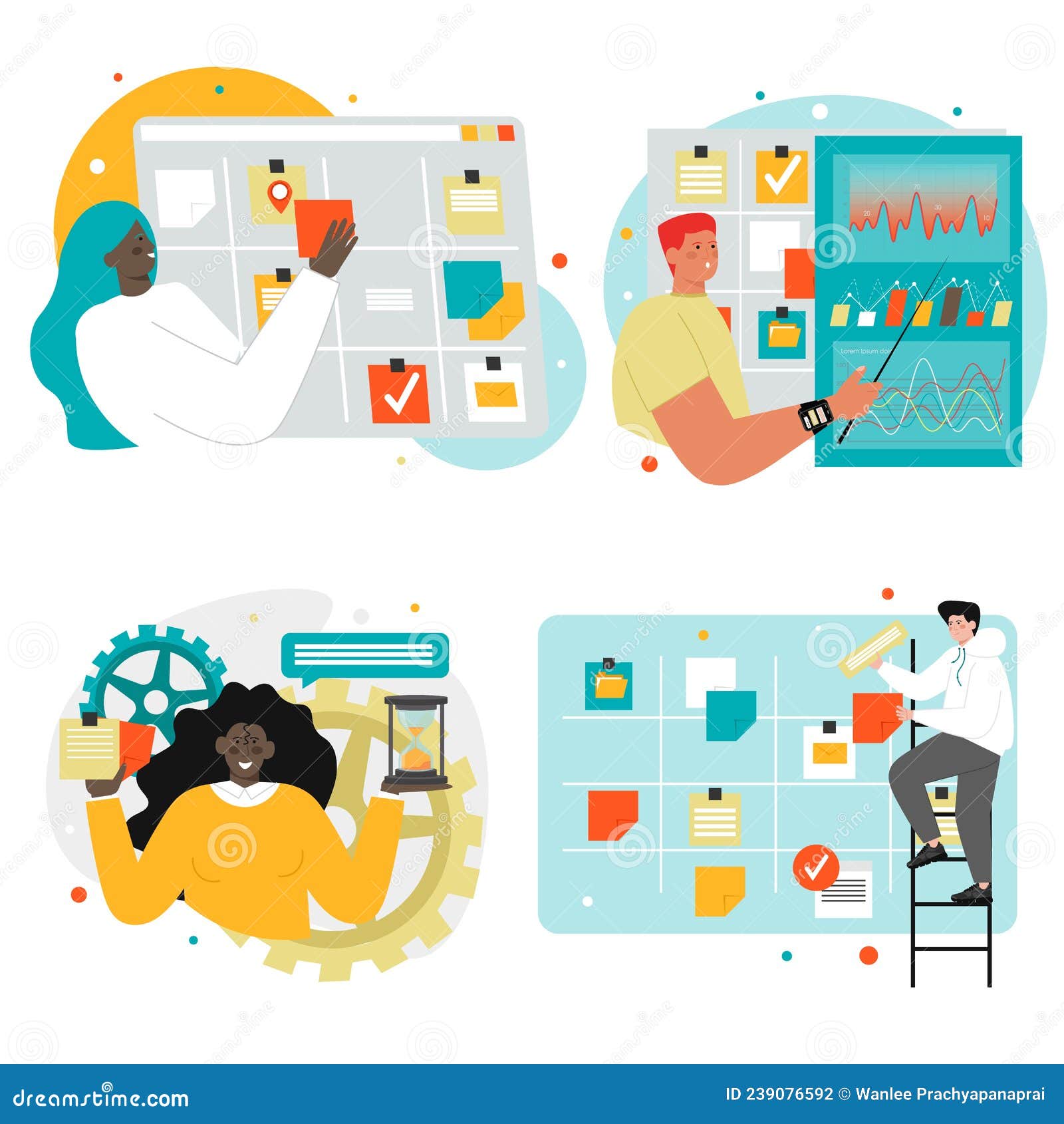 Agile Software Development Characters, Vector Illustration. Kanban Task ...