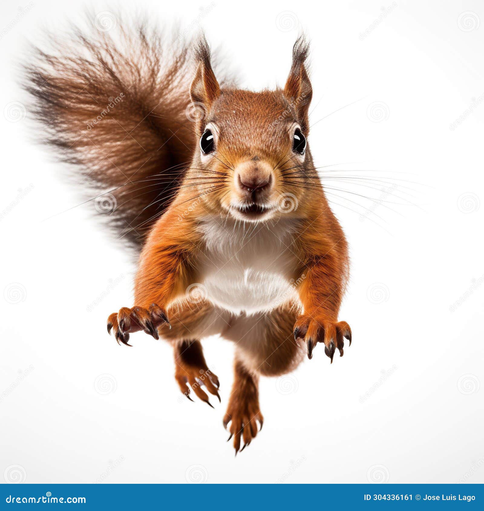 Agile Squirrel in Mid-Jump on Pristine White Background Stock ...