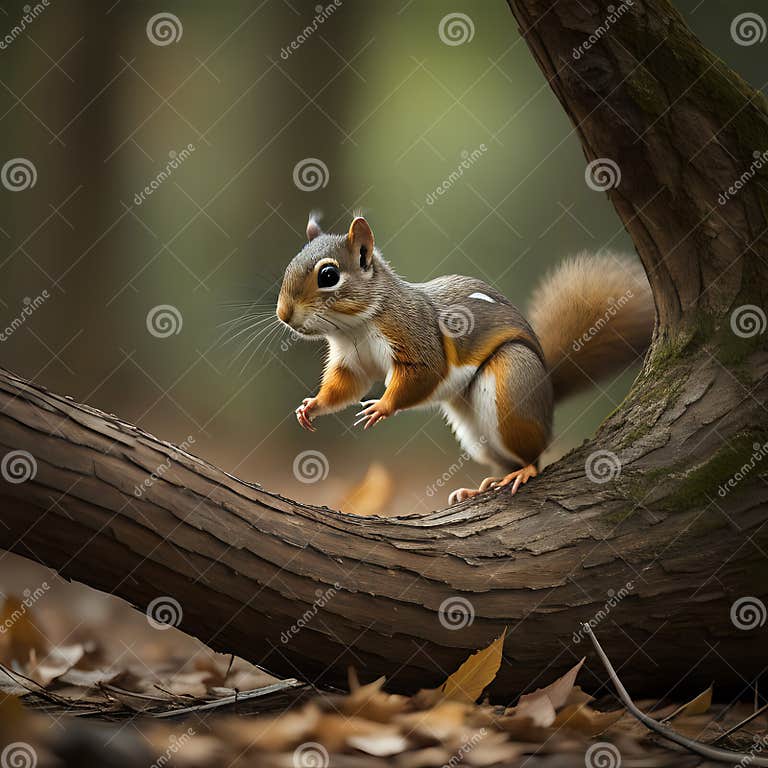 An Agile Squirrel Scurrying Up a Tree in Search of Acorns - Generated ...