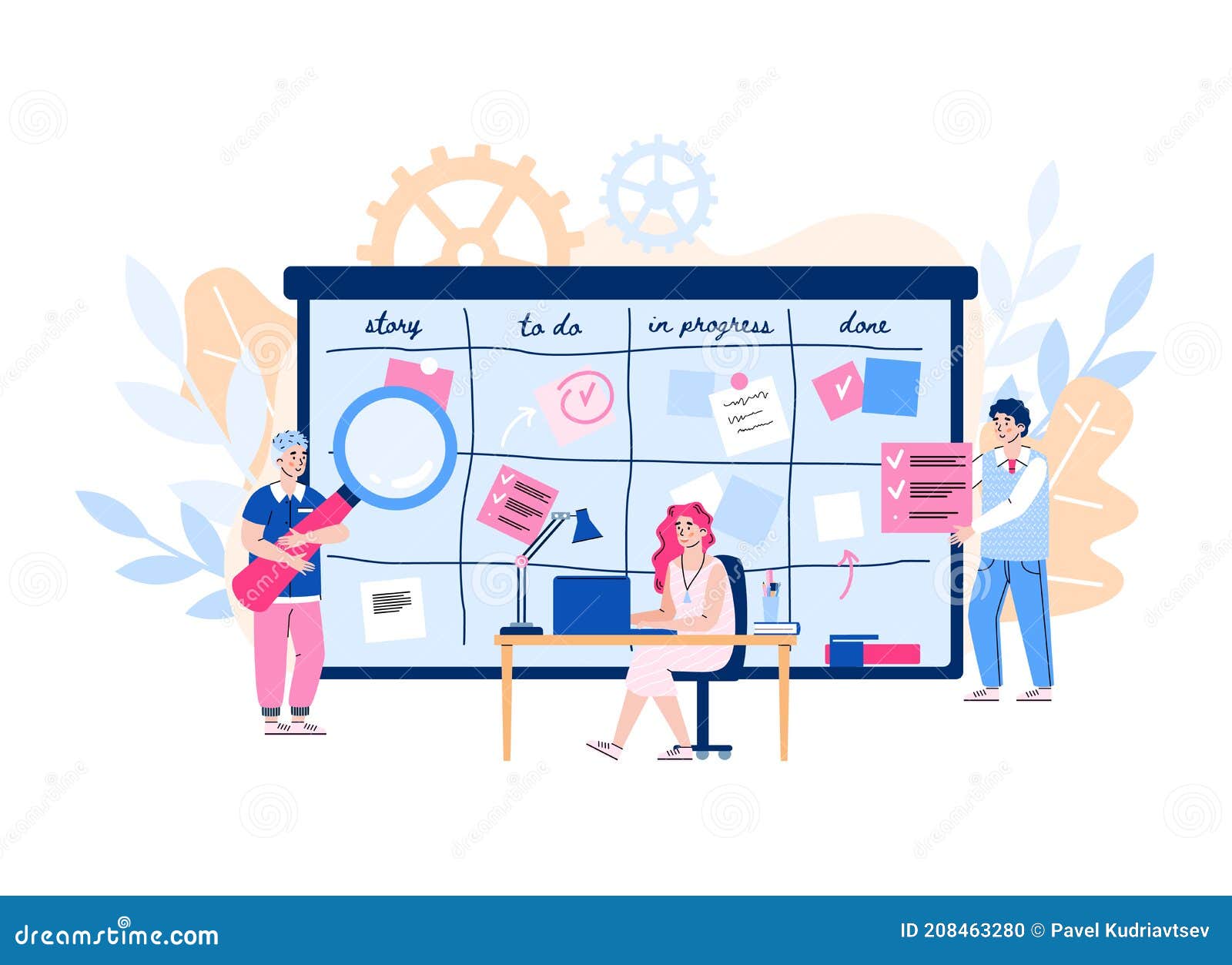 Agile System with Agile Task Board and People, Flat Vector Illustration ...