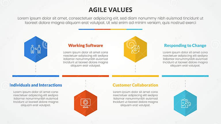 Agile Values Infographic Concept for Slide Presentation with Hexagon or ...