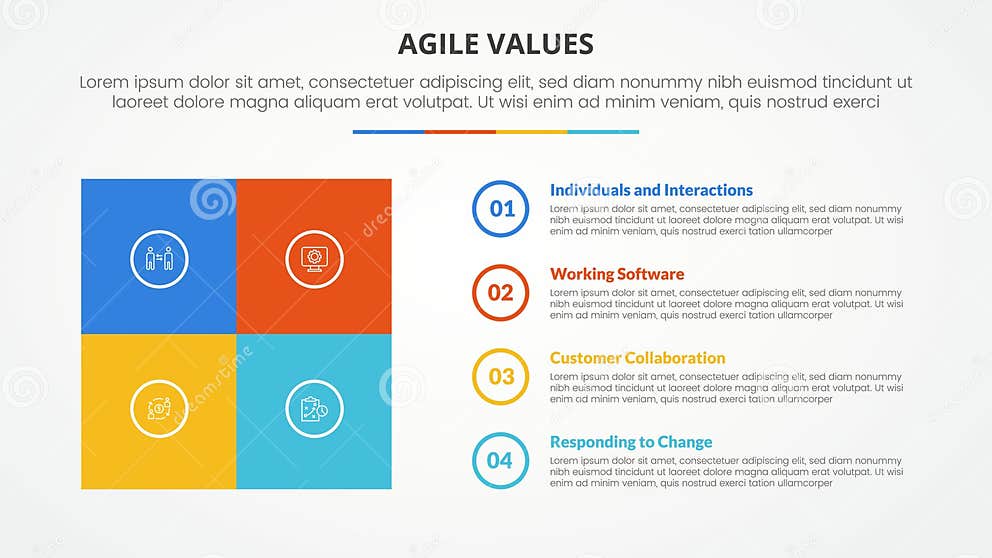 Agile Values Infographic Concept for Slide Presentation with Square Box ...