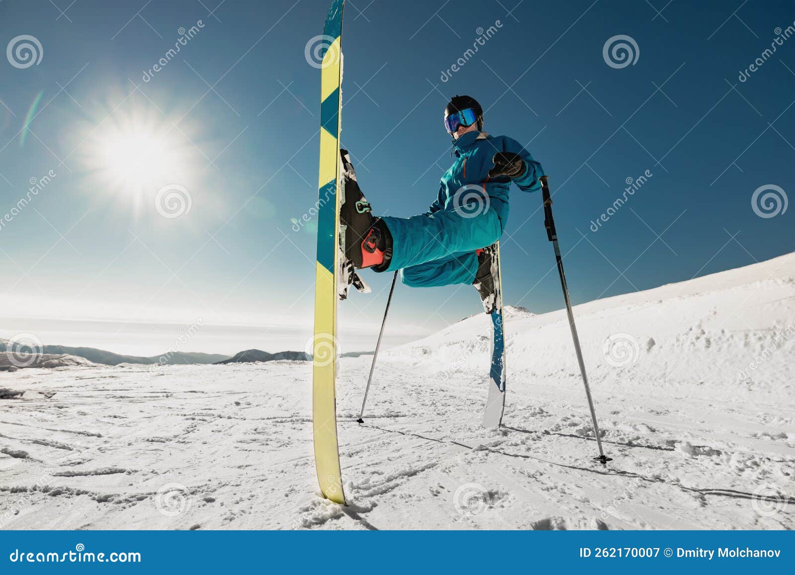 Agile Skier Doing a Trick Standing Still Stock Image - Image of season ...