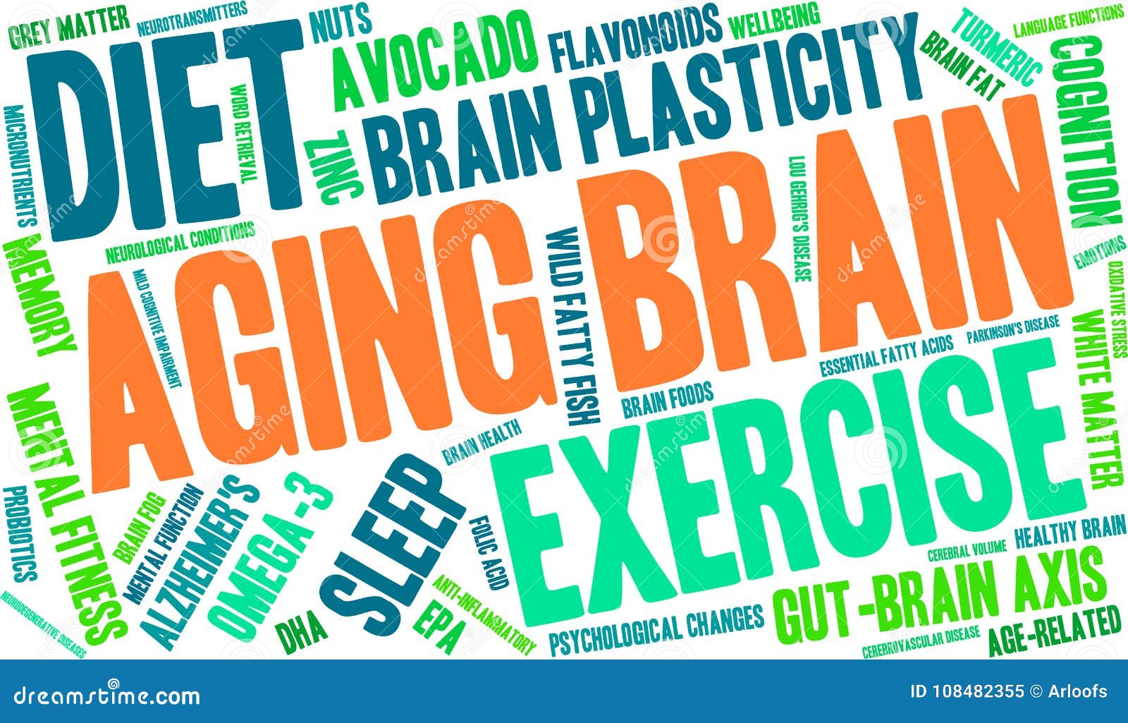 Aging Brain Word Cloud stock vector. Illustration of fish - 108482355