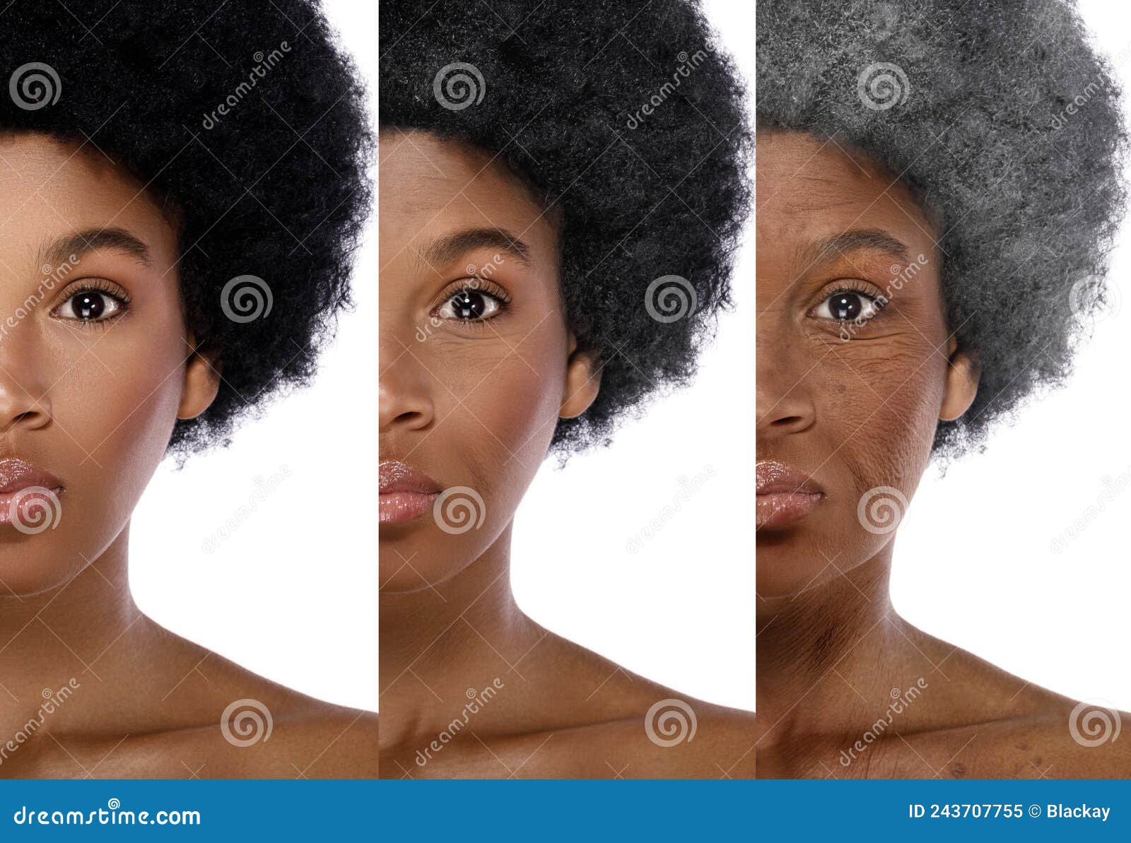 Comparison of Young and Elderly. African Woman on White Background ...