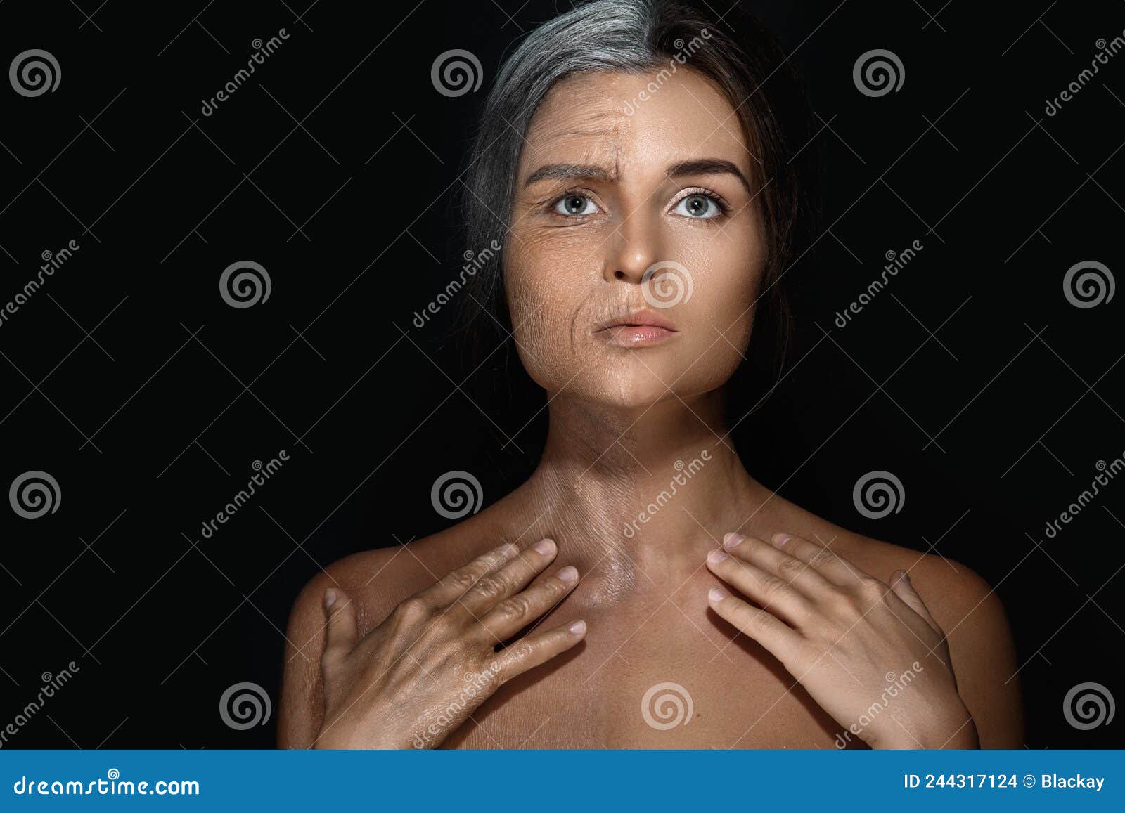 Aging Concept. Young and Old Face Comparision. Stock Photo - Image of ...