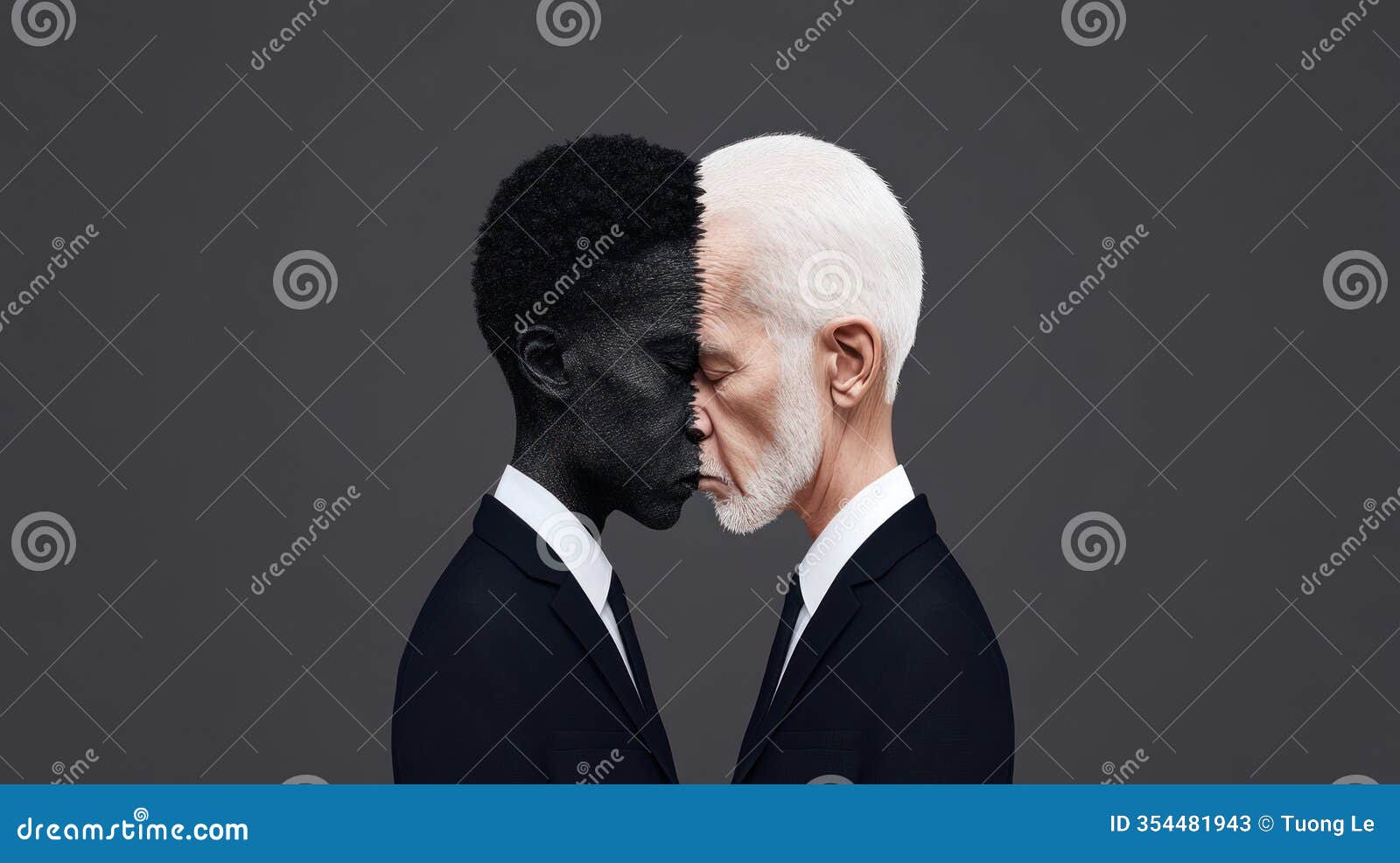Aging Dichotomy: Black and White Banner of Young and Old Man Split in ...