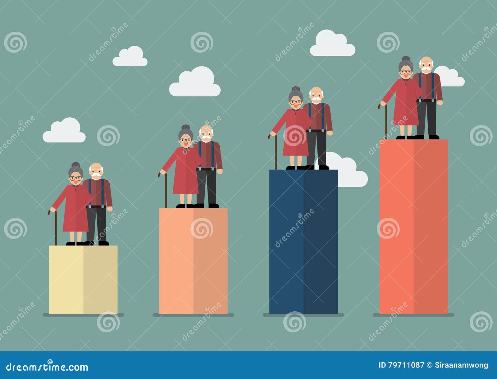 Aging Population Infographic With Old People. Vector Illustration ...