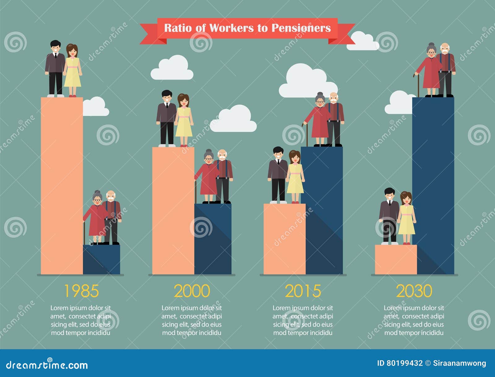 Aging Population Infographic With Old People. Vector Illustration ...