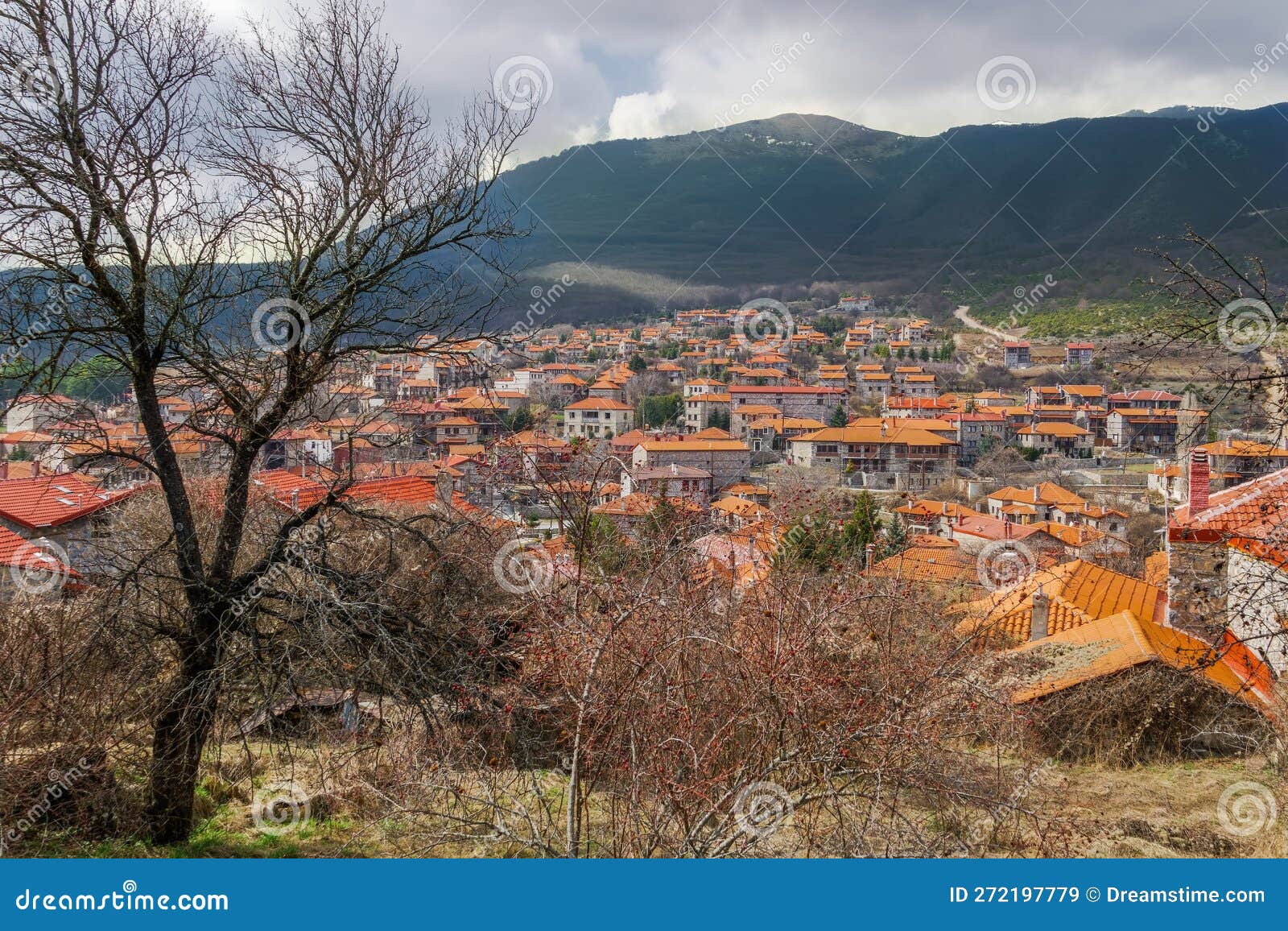 Agios Athanasios, Greece Traditional Village with Red Tile Rooftops on ...