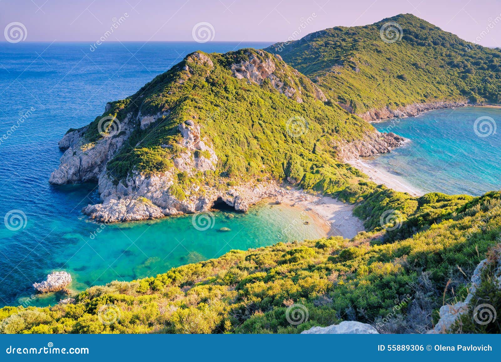 Agios Georgios Beach in Sunset, Corfu Stock Photo - Image of coastline ...