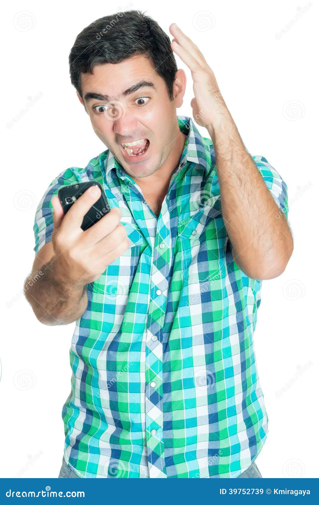 Agitated Man Yelling at His Mobile Phone Stock Image - Image of ethnic ...
