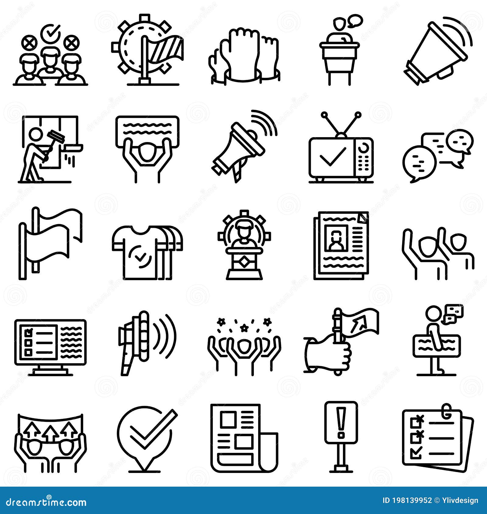 Agitation Icons Set, Outline Style Stock Vector - Illustration of black ...
