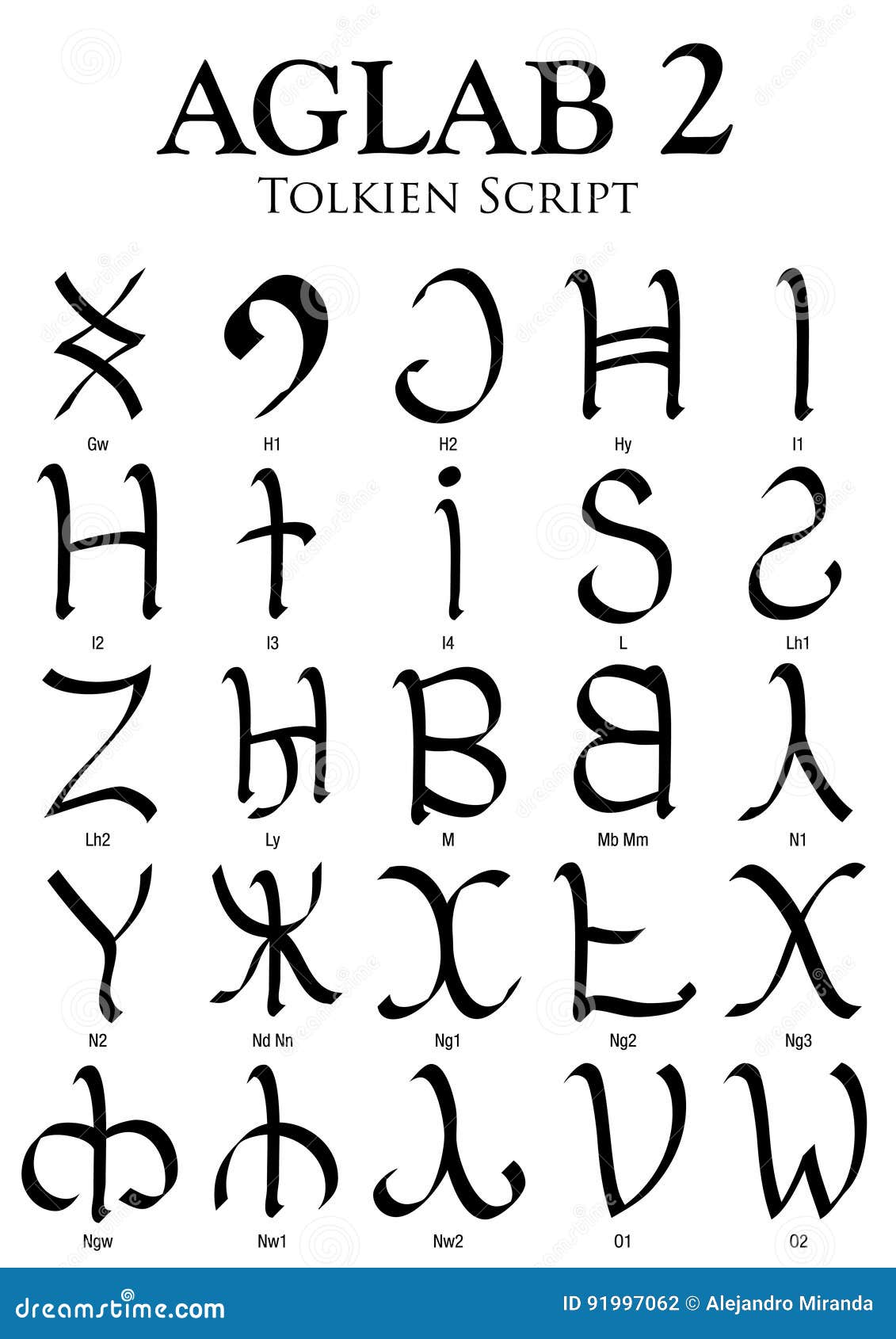 AGLAB Alphabet 2 - Tolkien Script on White Background Editorial ...