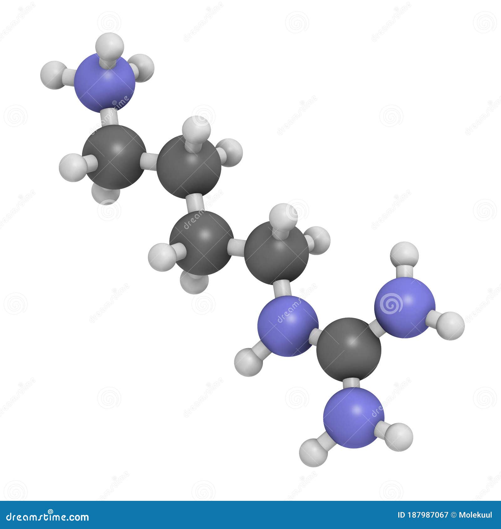 Agmatine Molecule. 3D Rendering. Atoms are Represented As Spheres with ...
