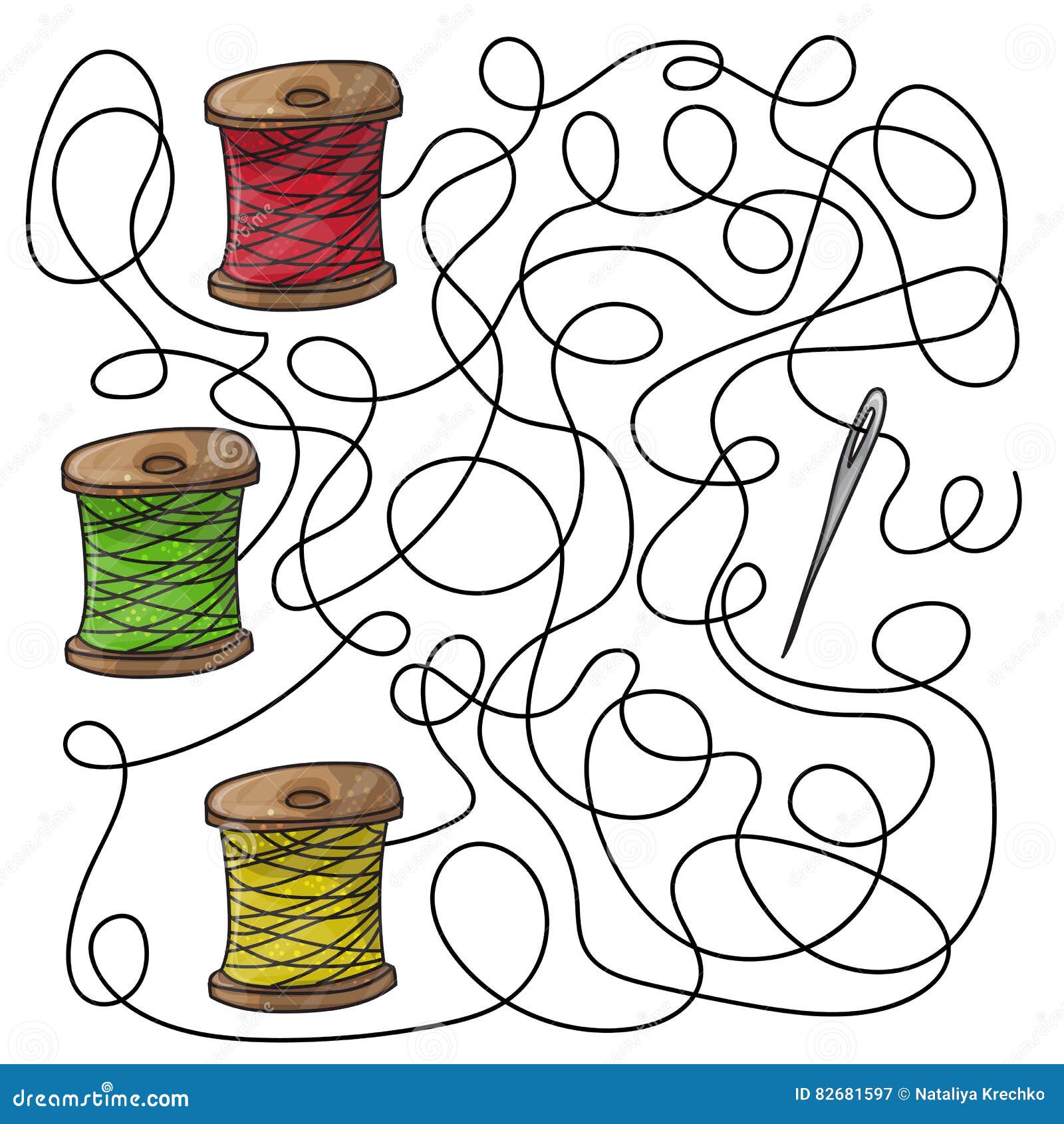 Ago Del Gioco Del Labirinto E Bobine Del Filo Illustrazione Vettoriale ...
