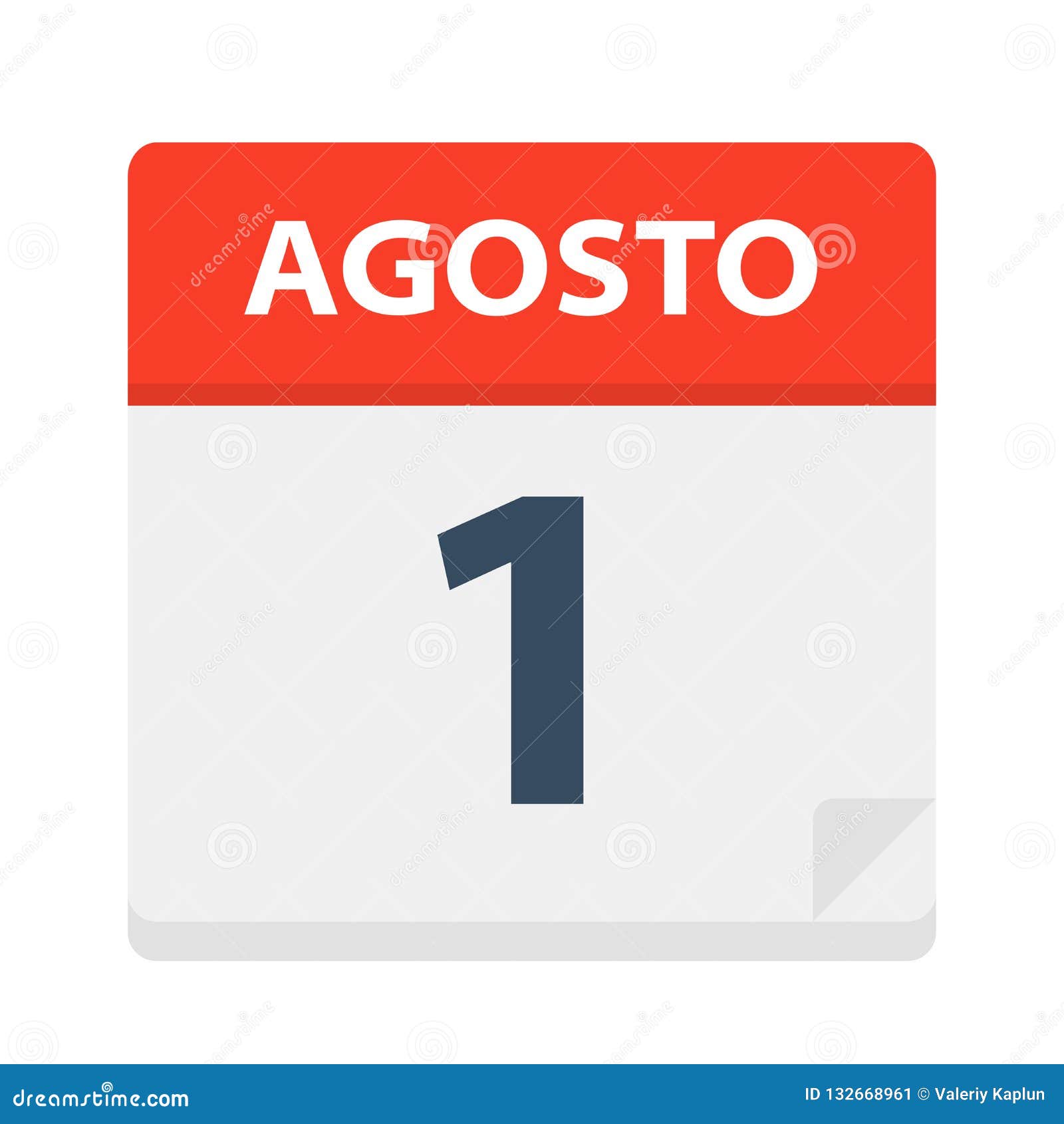 Agosto 1 - Calendar Icon - August 1. Vector Illustration of Spanish ...