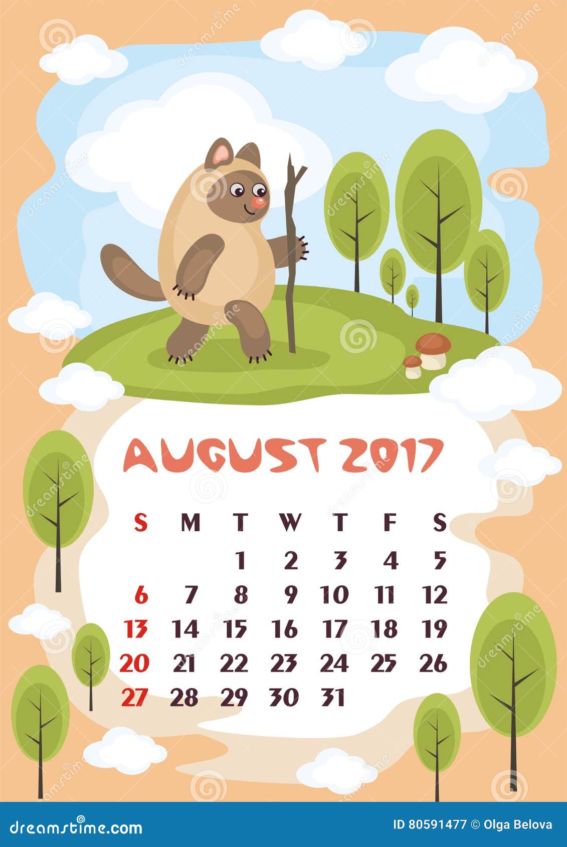 Agosto 2017 calendario illustrazione vettoriale. Illustrazione di ...