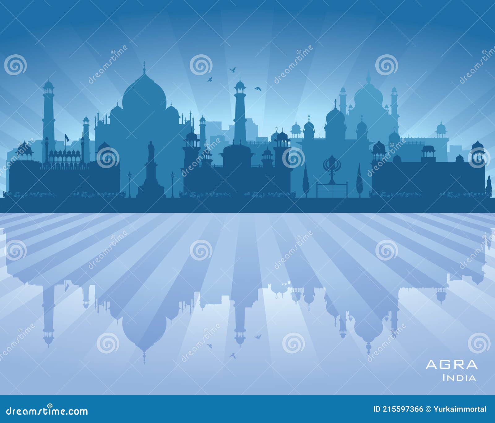 Agra India City Skyline Vector Silhouette Stock Vector - Illustration ...