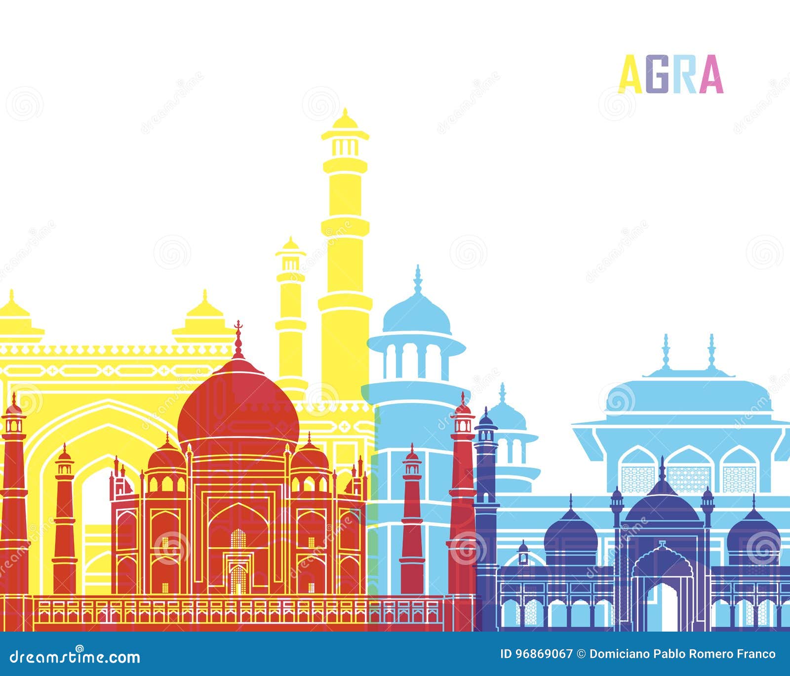 Agra skyline pop stock vector. Illustration of monuments - 96869067