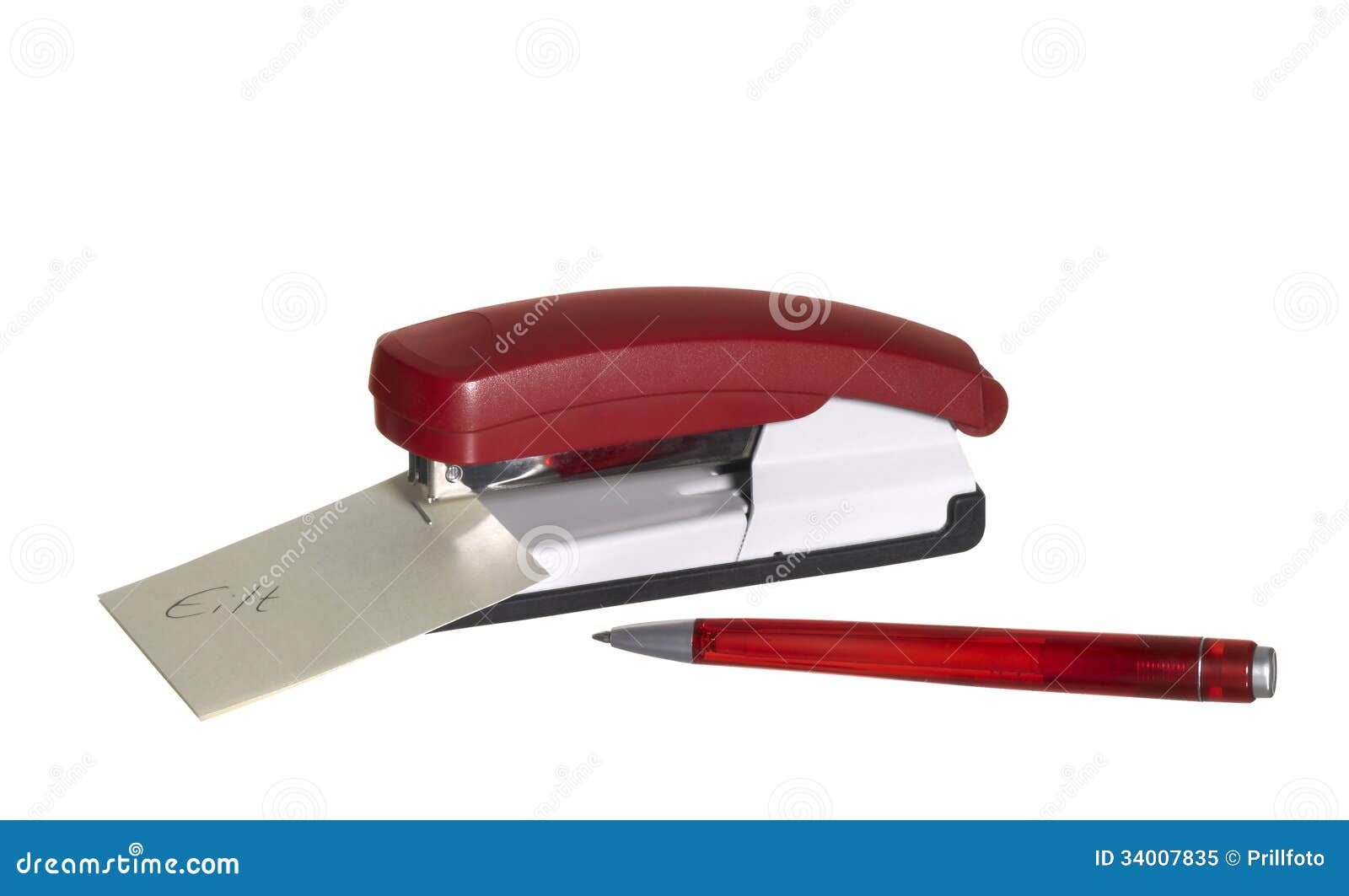 Agrafeuse Rouge Avec Le Papier Et Le Stylo Image stock - Image du ...