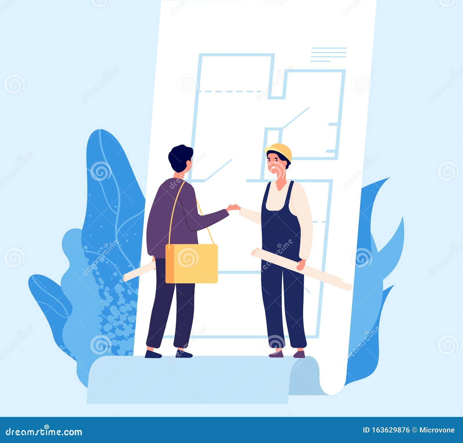 Agreement Concept. Vector Architect and Builder Shake Hands Stock ...