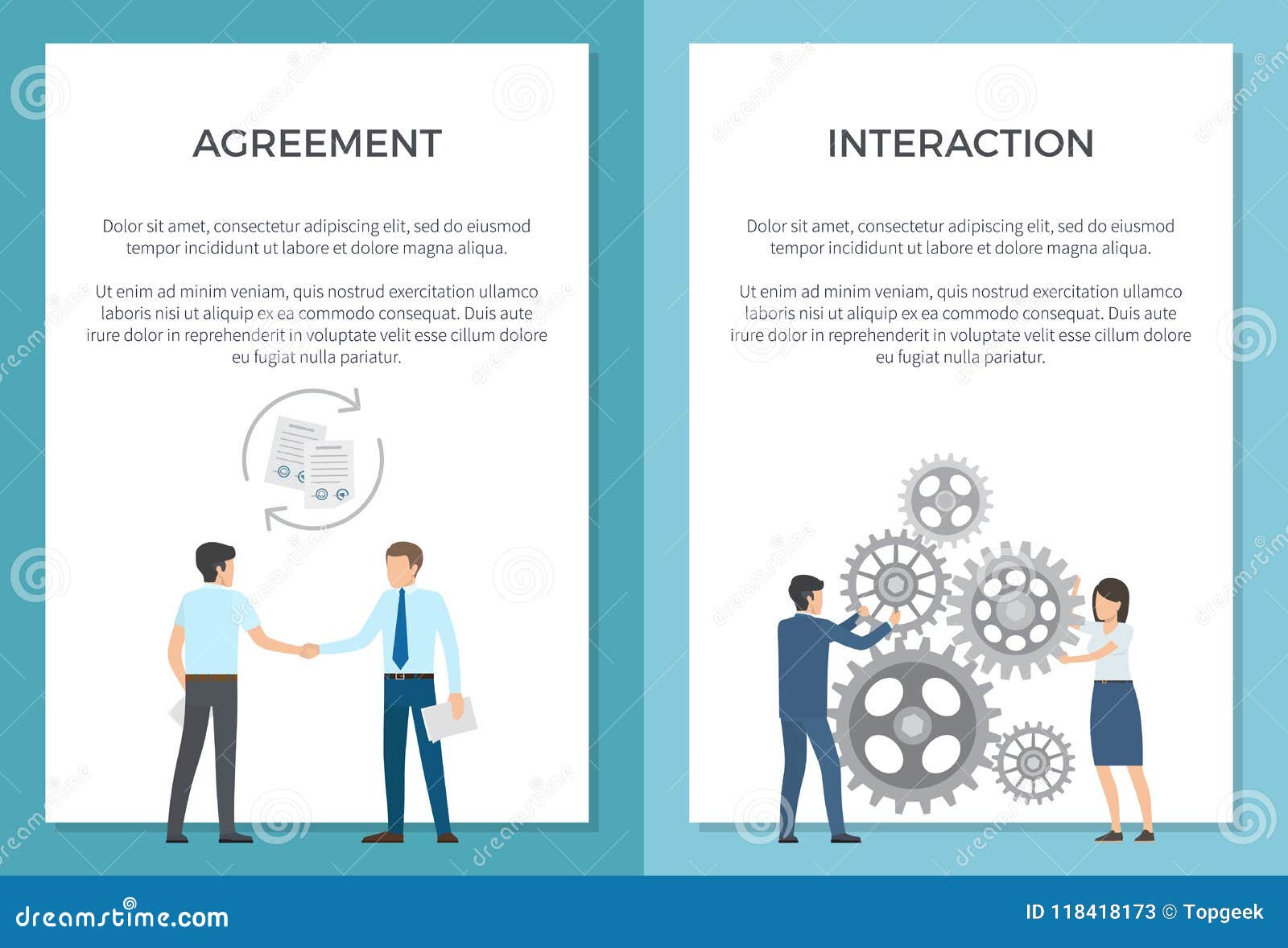 Agreement and Interaction Set of Posters with Text Stock Vector ...