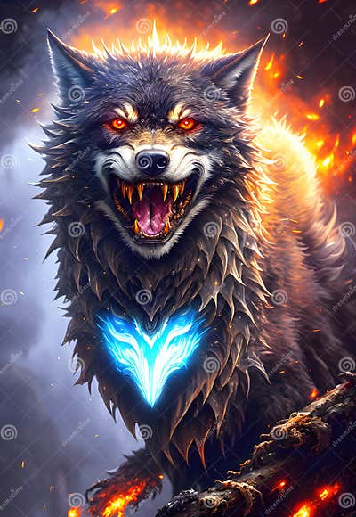 Agressive Wolf Creature, Demon Wolf with Bared Teeth Stock Illustration ...