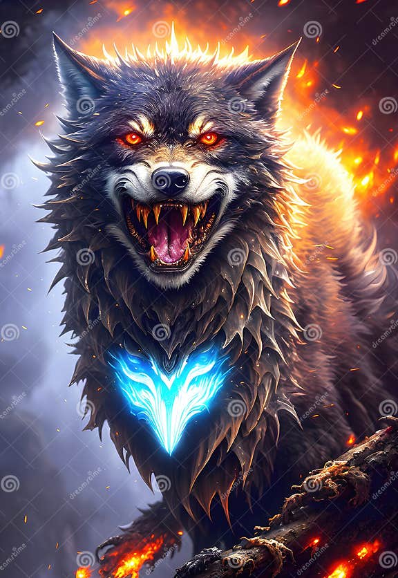 Agressive Wolf Creature, Demon Wolf with Bared Teeth Stock Illustration ...