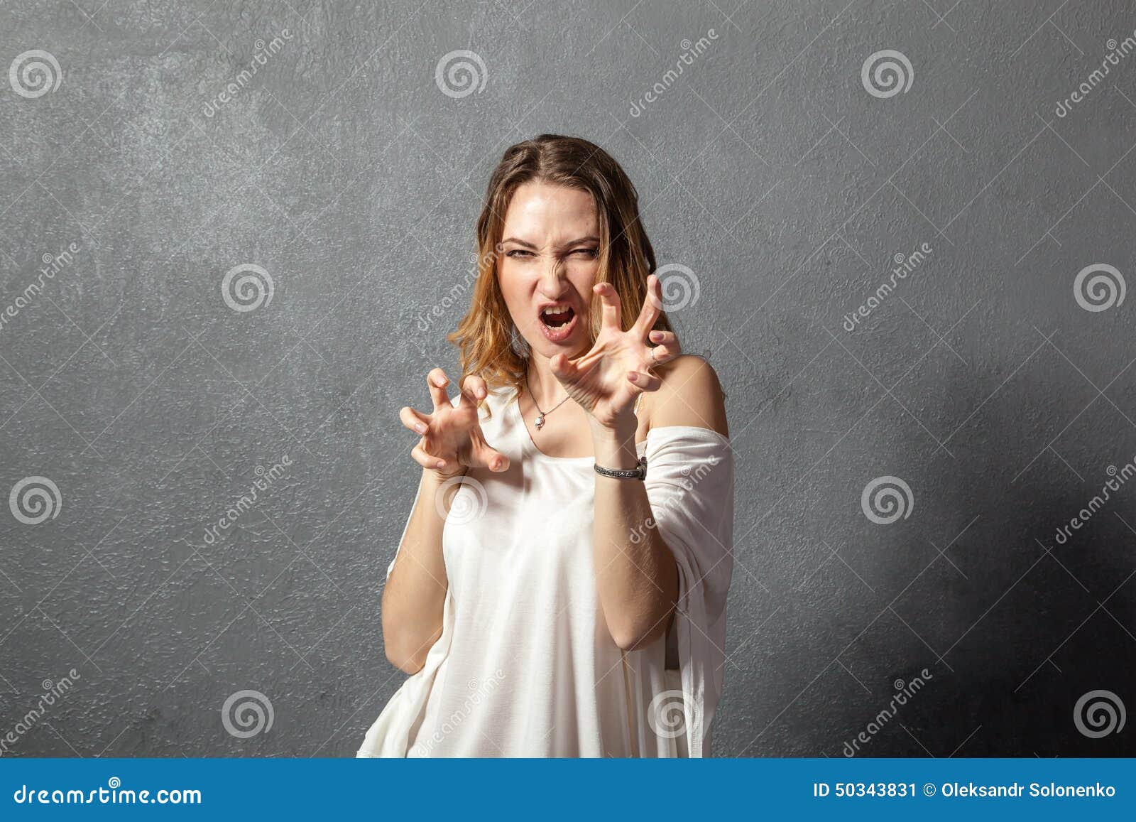 Agressive Young Woman Posing with Hands Stock Image - Image of face ...