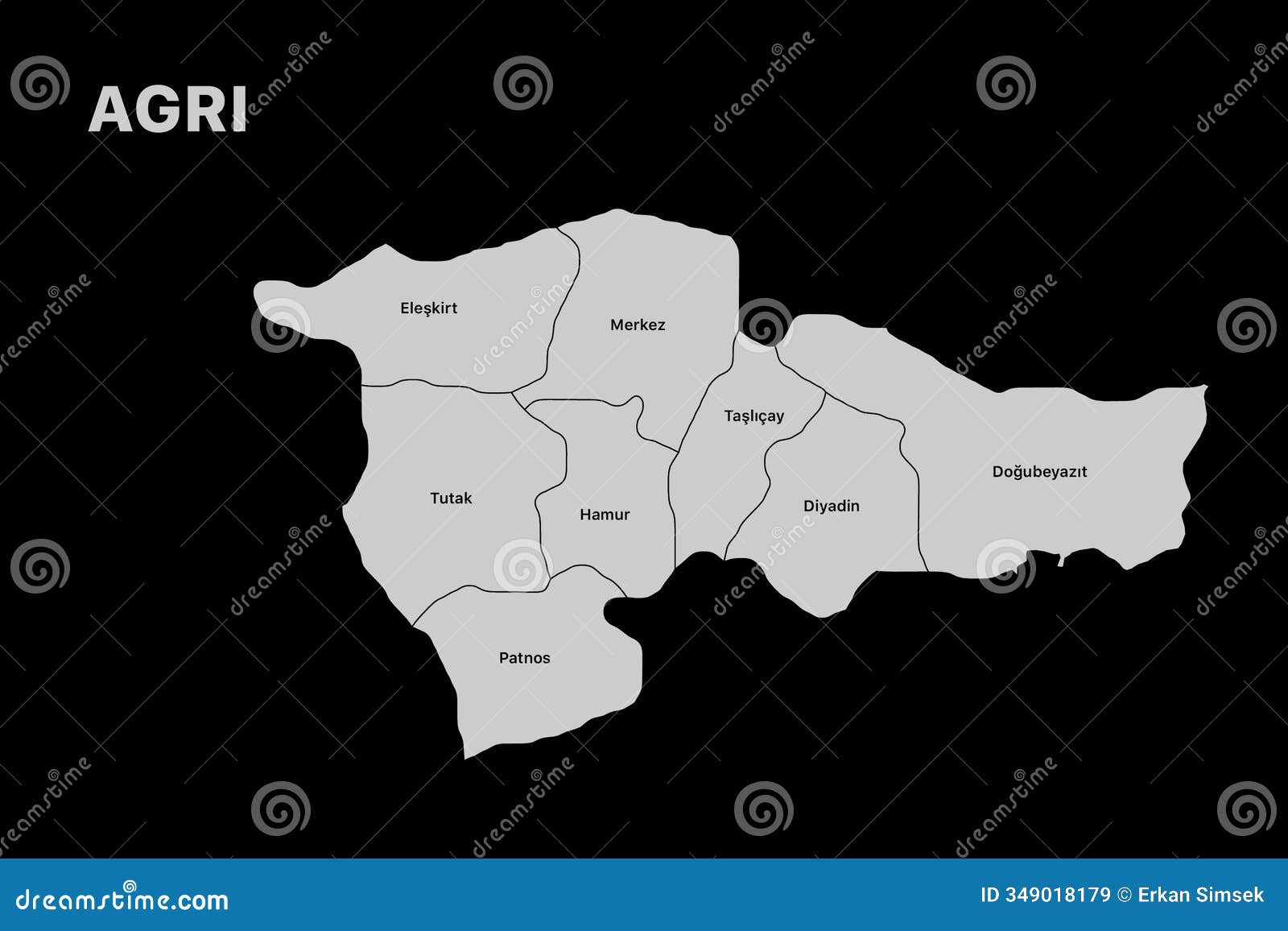 Agri District Map, Isolated City Map in Turkey Stock Vector - Illustration of capital, district ...