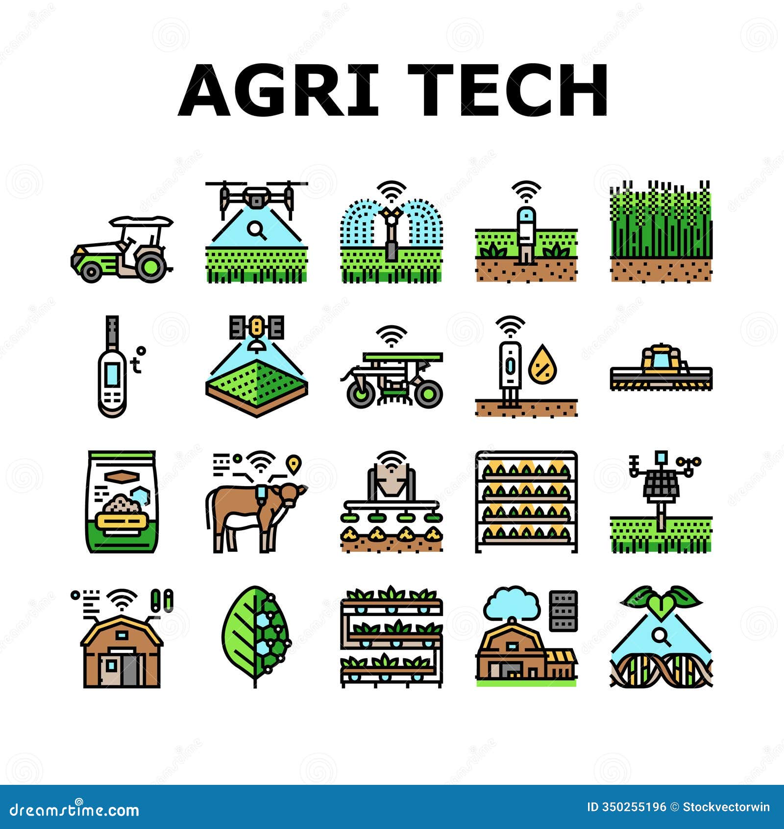 Agri Tech Precision Drones Iot Icons Set Vector Stock Vector ...