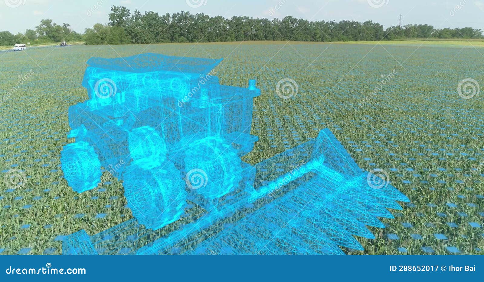 Agribusiness Concept. Combine Harvester in the Field Visualization ...