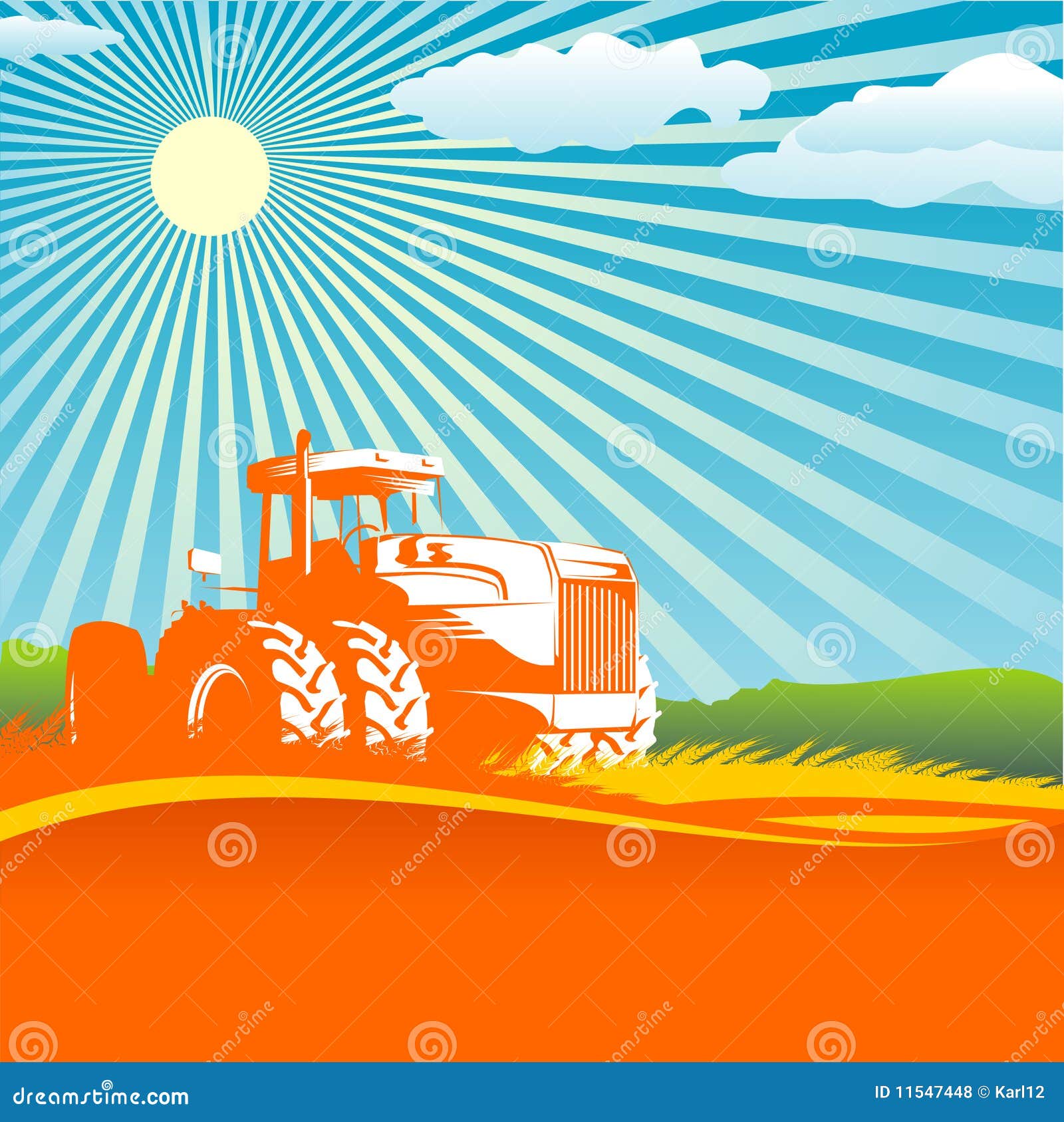 Agricultural Background. Farm Rural Buildings Windmill And Vehicles ...