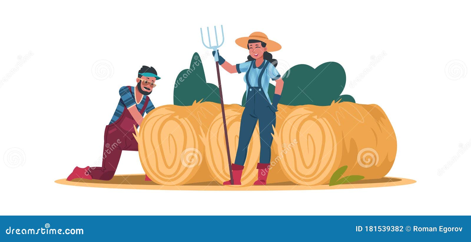 Agricultural Cartoon Workers Man And Woman Work On The Farm Stock