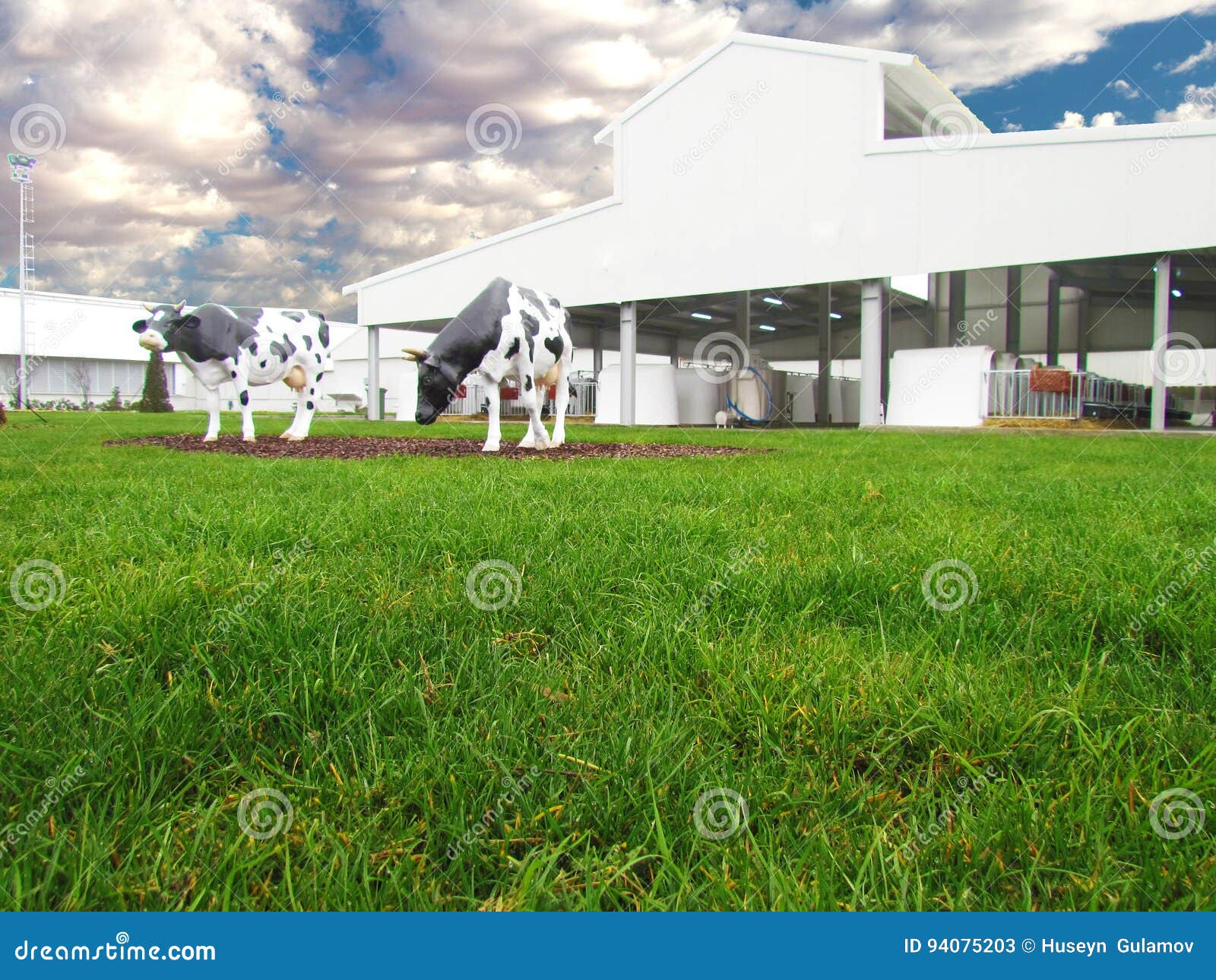 Agricultural Complex Building and Cow Statues. Editorial Stock Photo ...