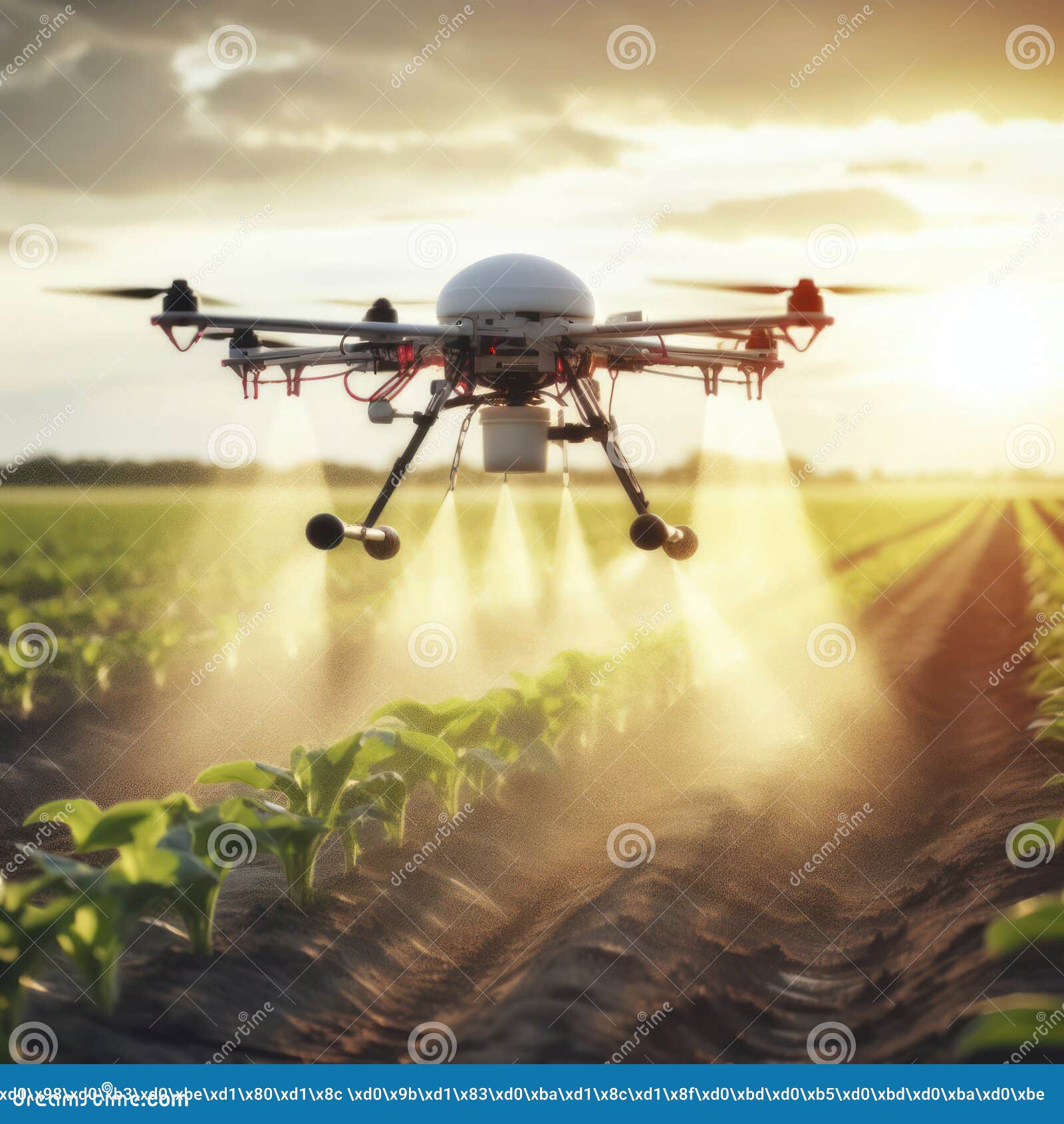 Agricultural Drone Flies To Spray Fertilizer on Fields. Ai Generative ...