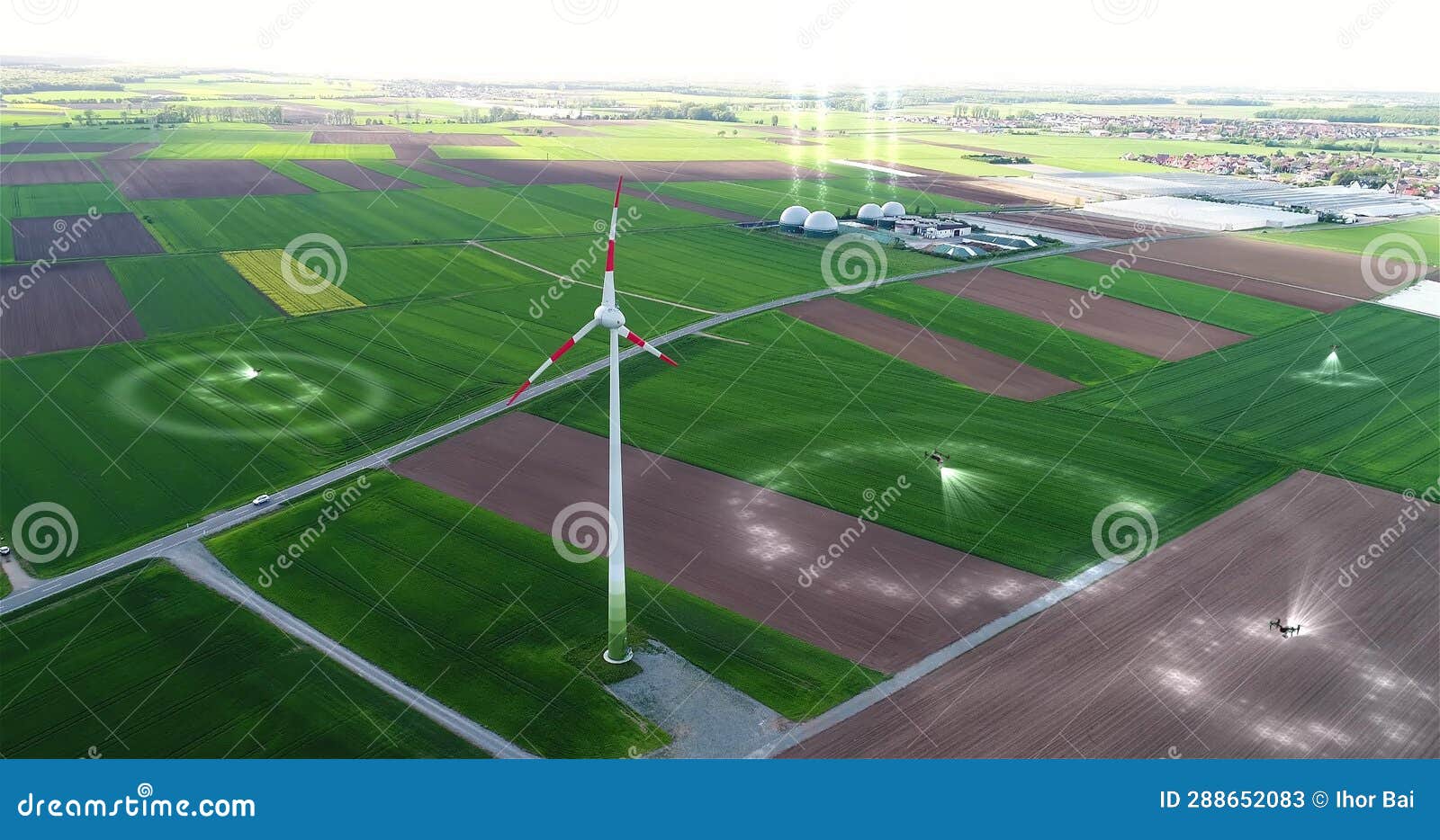 Agricultural Drones Flying Over the Fields Concept. Agro Drone Scans ...