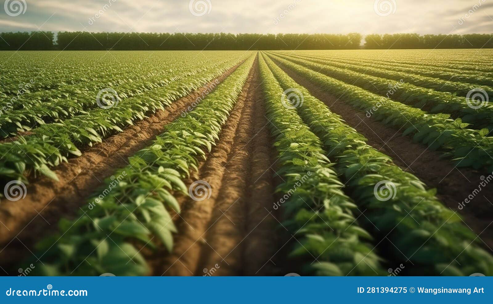 Agricultural Field with Even Rows in the Spring. Generative AI Stock ...