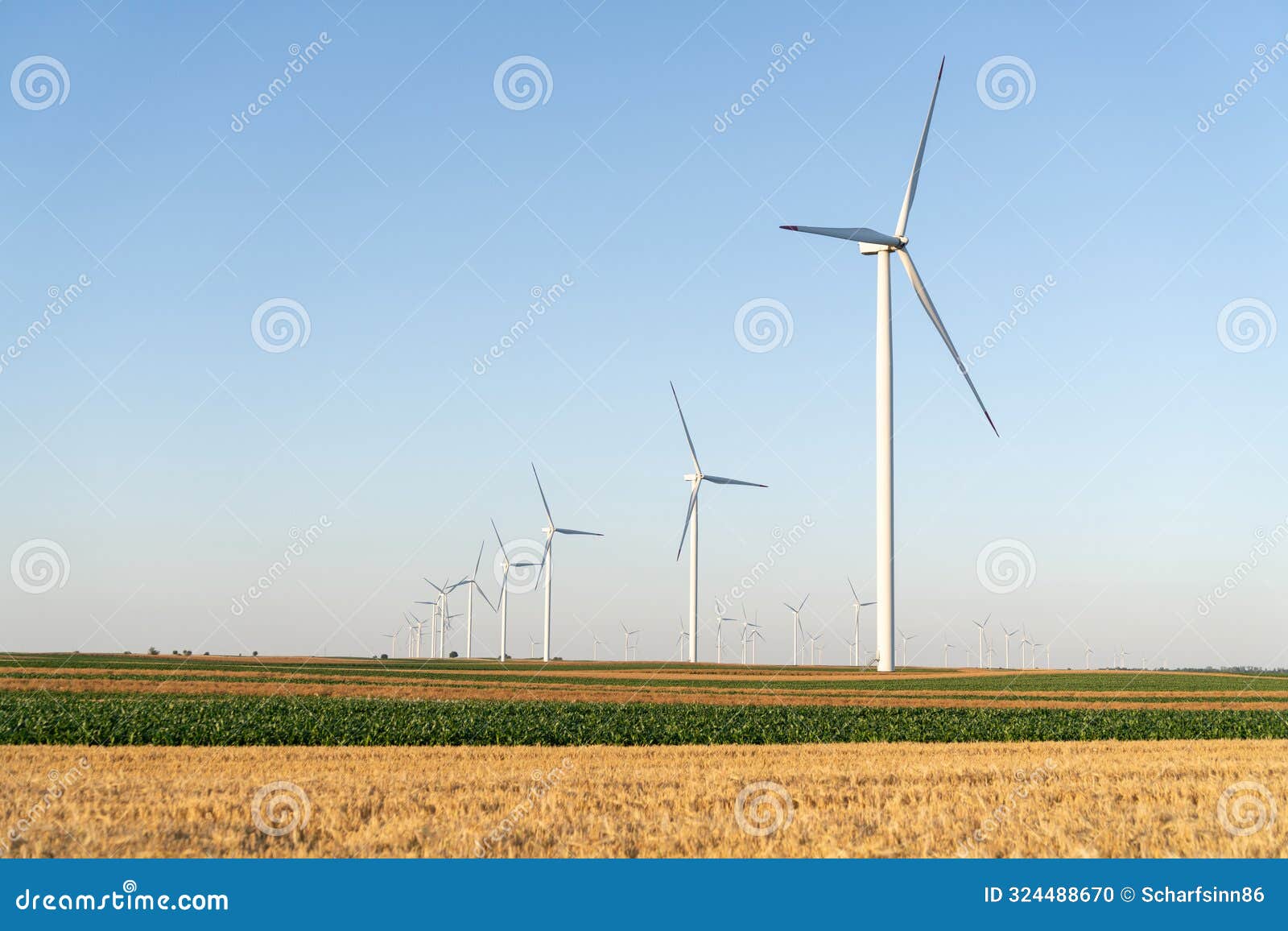 Agricultural Field with Wind Turbines Stock Photo - Image of ...