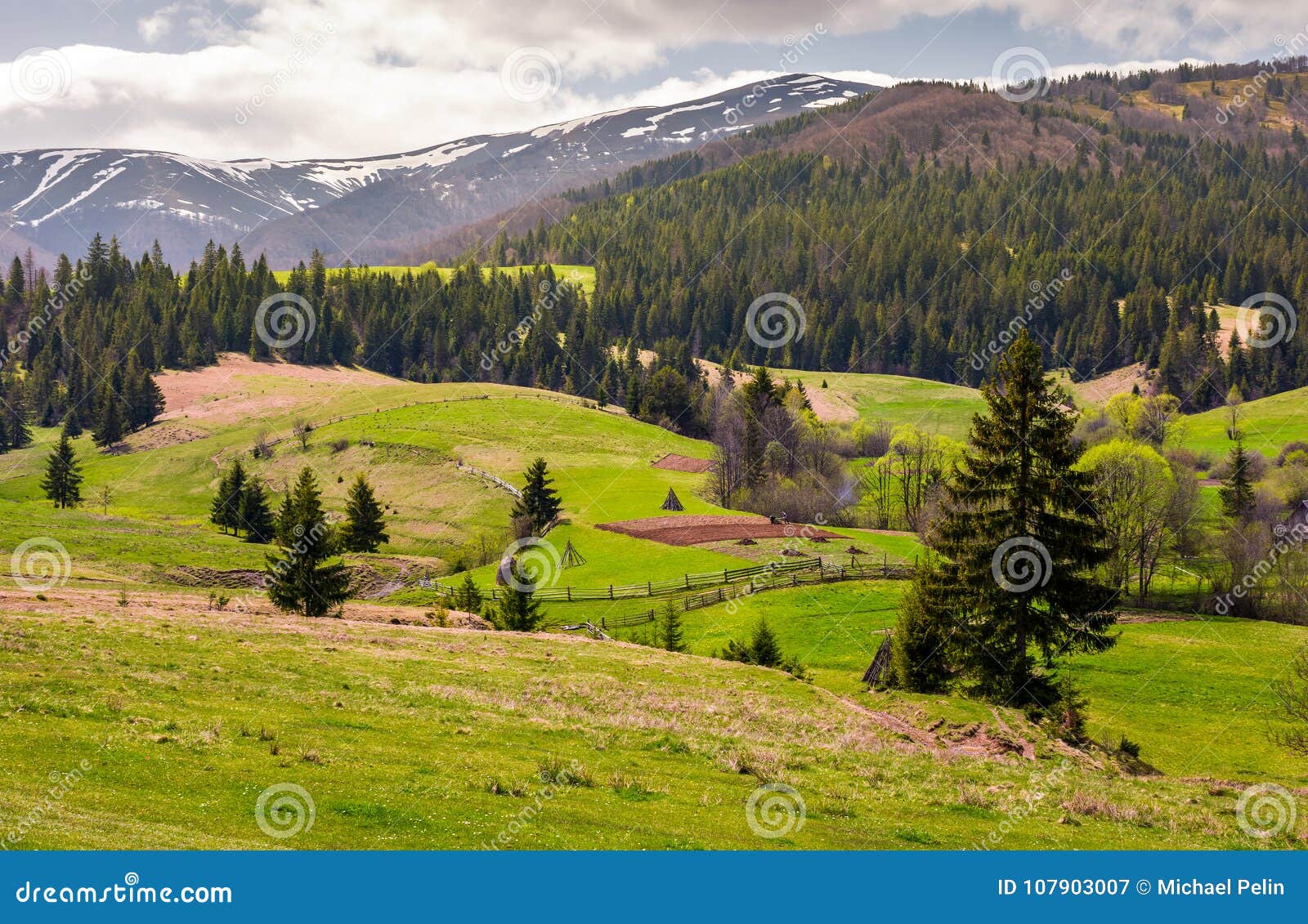 Agricultural Fields on Grassy Slopes in Springtime Stock Image - Image ...