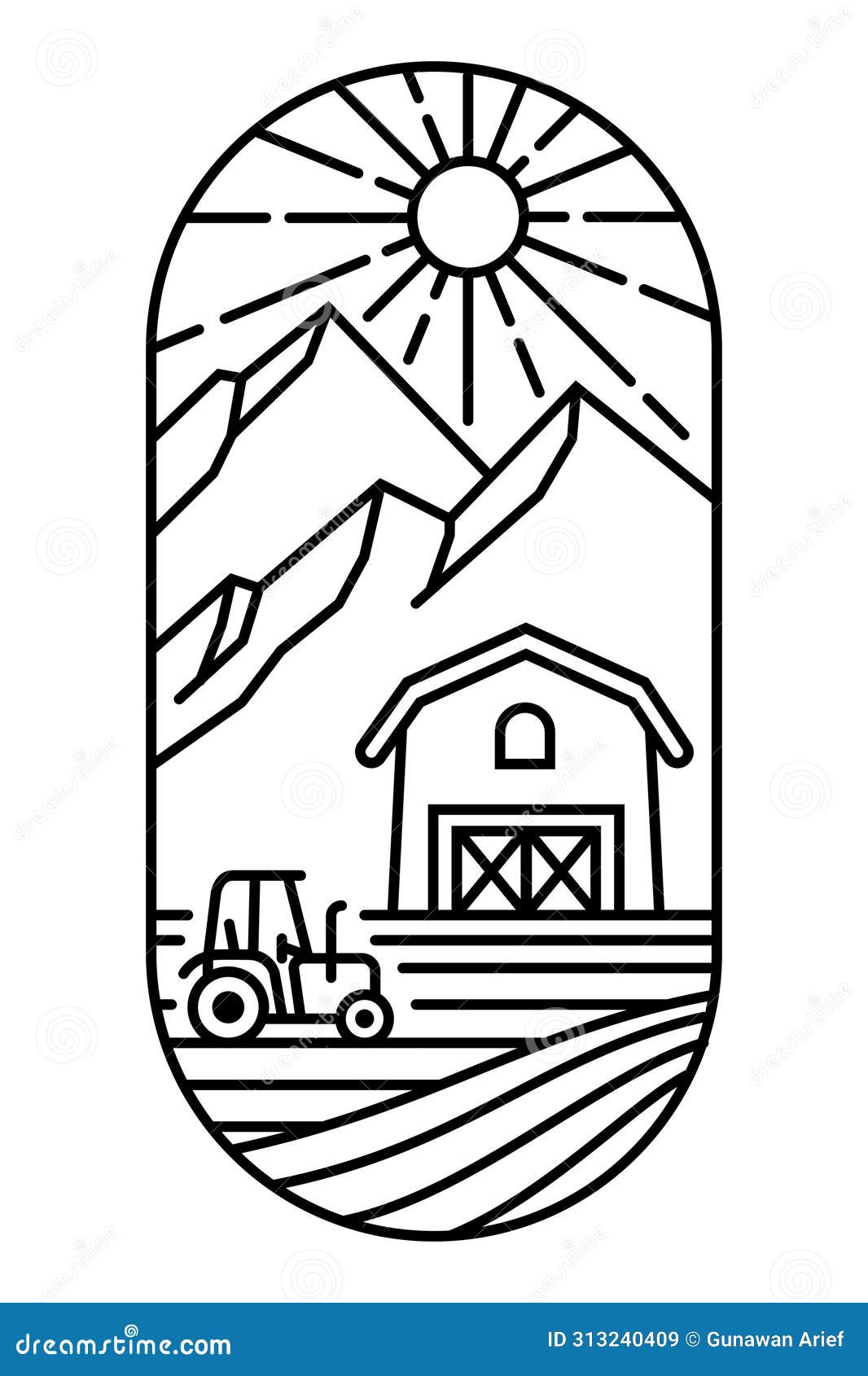 Agricultural Landscape Line Art Illustration Stock Vector ...