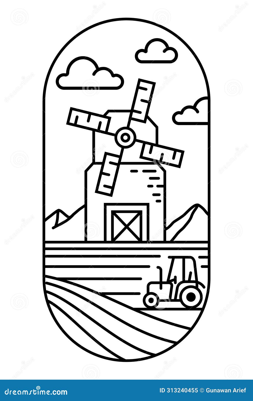 Agricultural Landscape Line Art Illustration Stock Vector ...