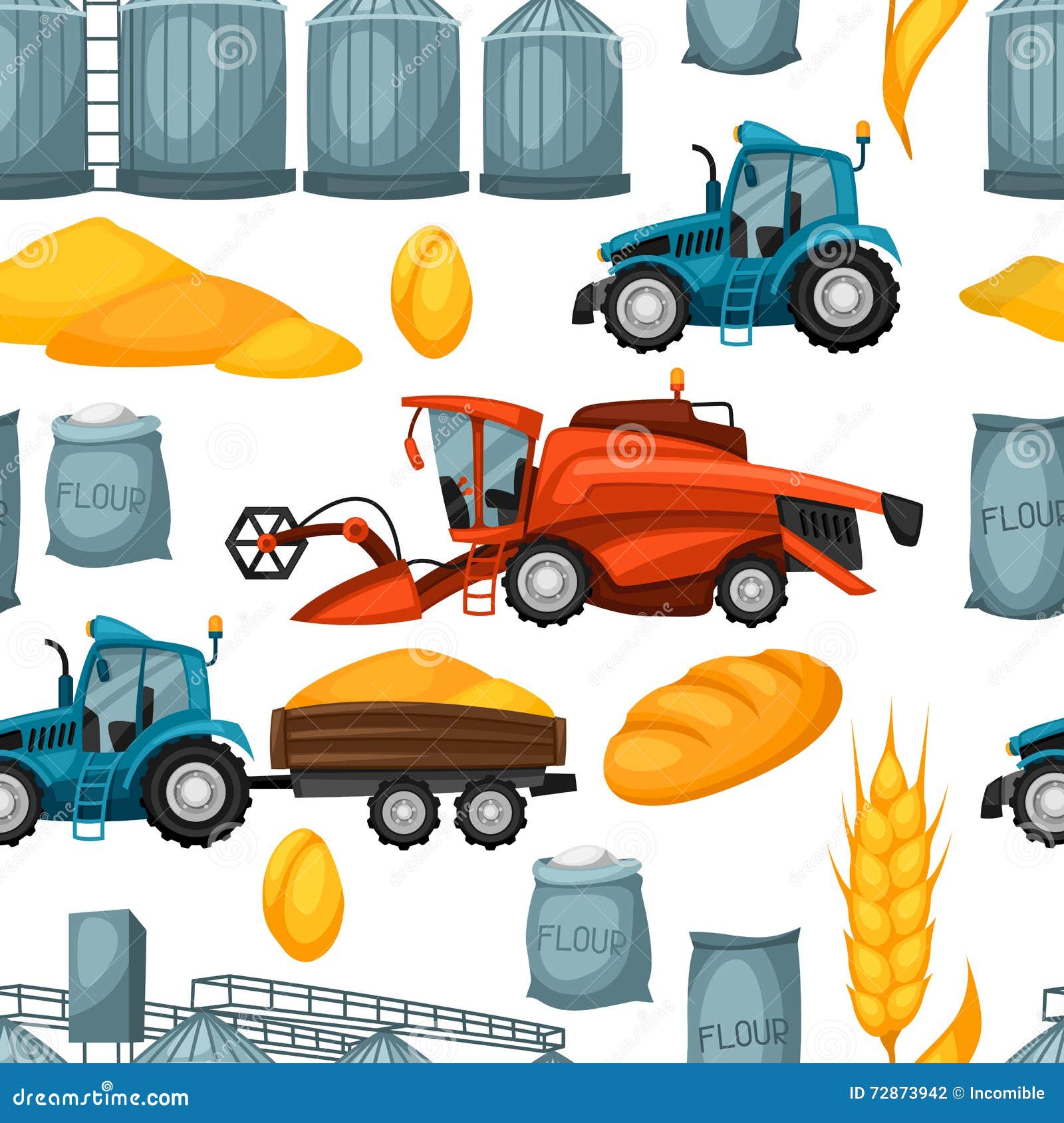 Agricultural Seamless Pattern with Harvesting Items. Combine Harvester ... Agricultural Seamless Pattern with Harvesting Items. Combine Harvester ...