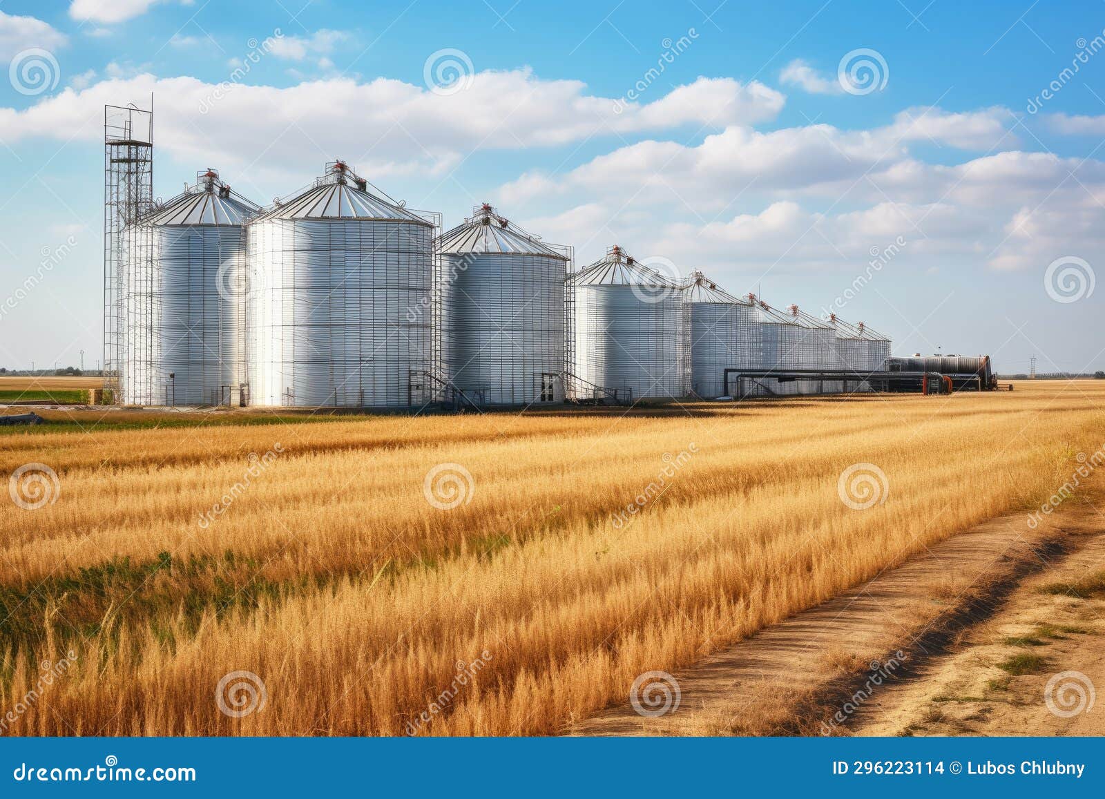 Agricultural Silo Granary in Wheat Field Stock Illustration ...